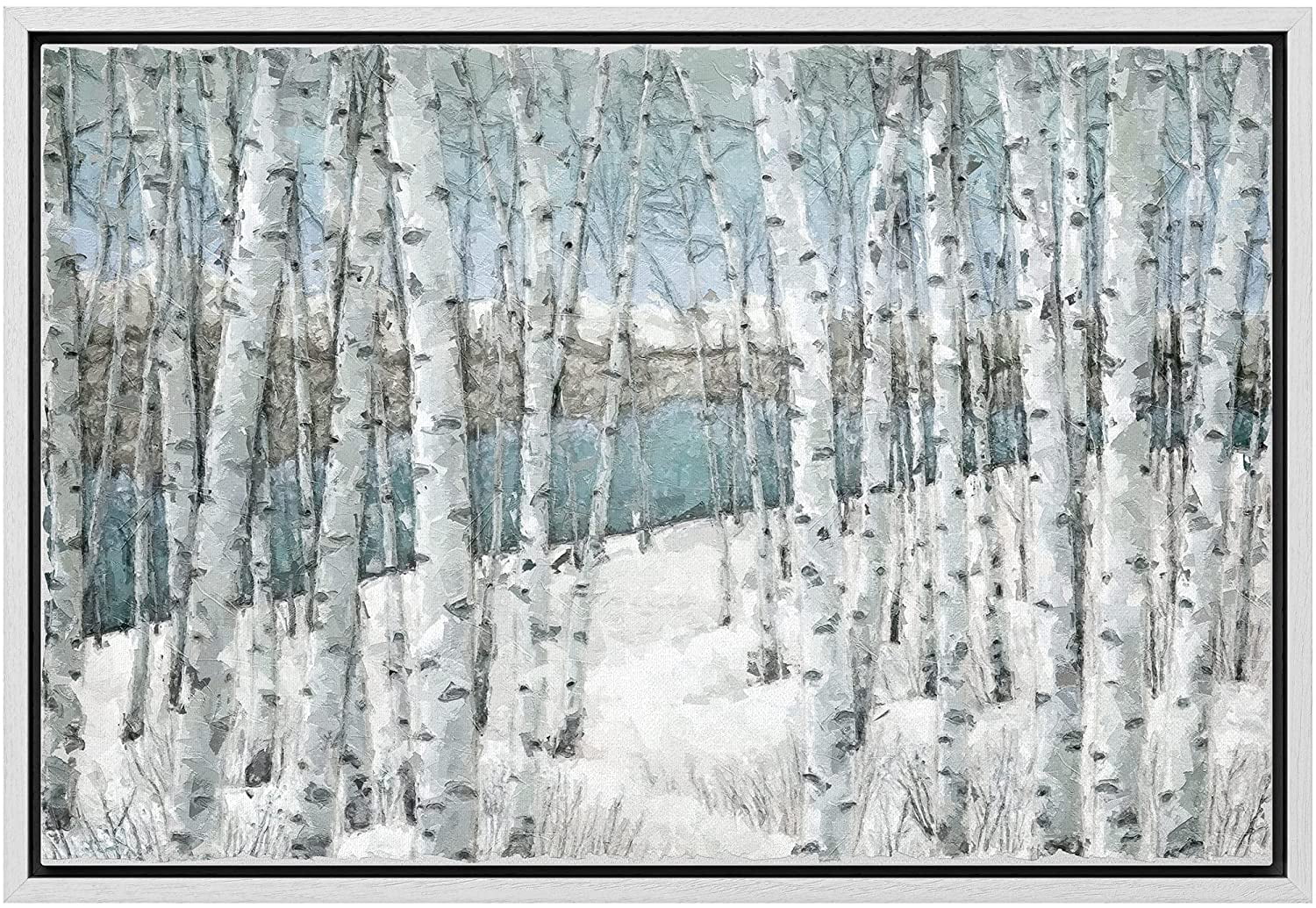 wall26 Framed Canvas Print Wall Art White Birch Tree Forest in Winter ...