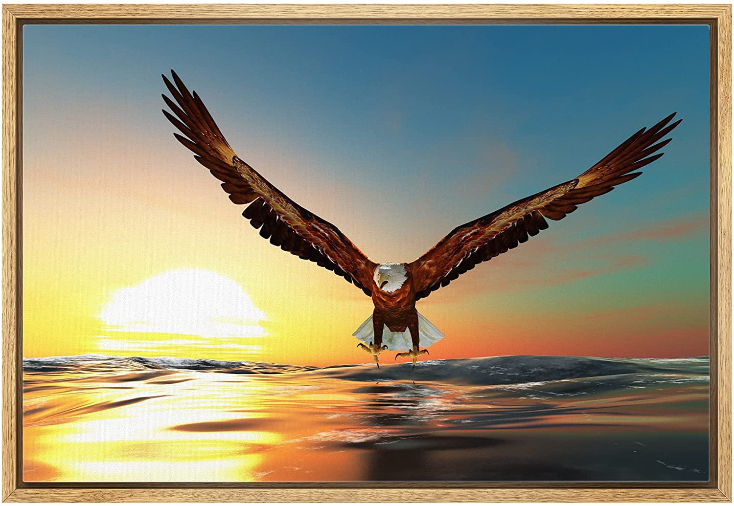 wall26 - Framed Canvas Prints Wall Art - Bald Eagle Flying Above The ...