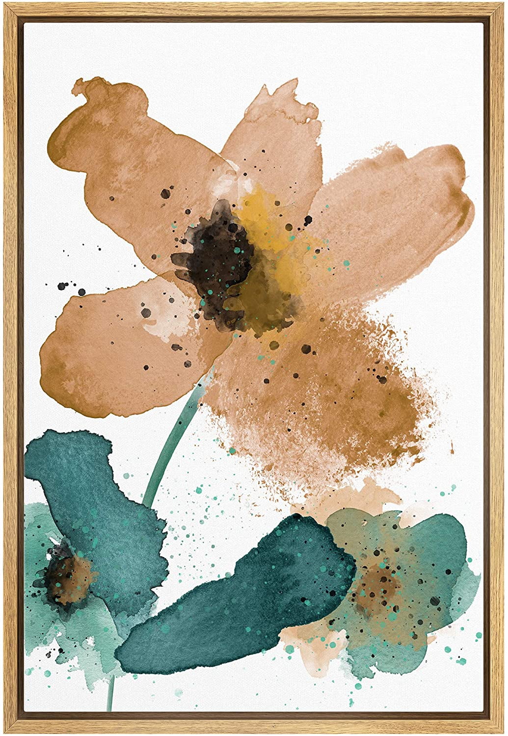 wall26 Framed Canvas Wall Art Large Orange and Green Flowers Floral ...