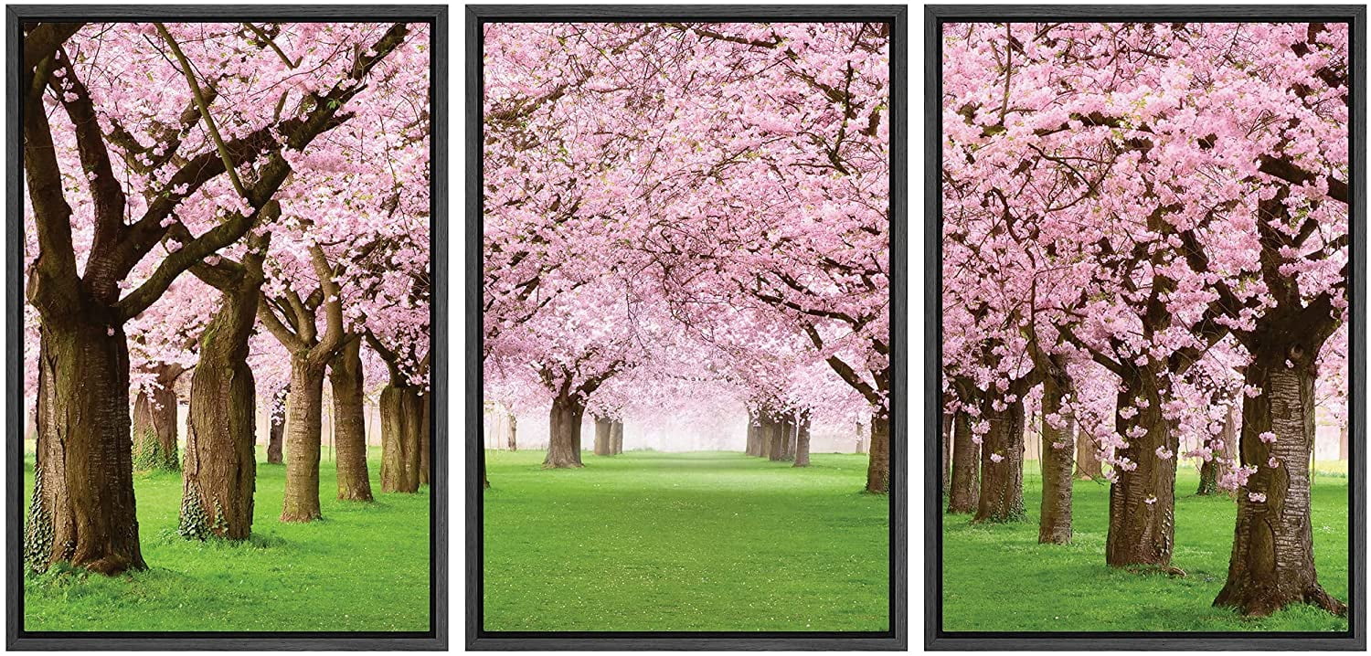 wall26 Framed Canvass Print Wall Art Set Cherry Blossom Trees in ...