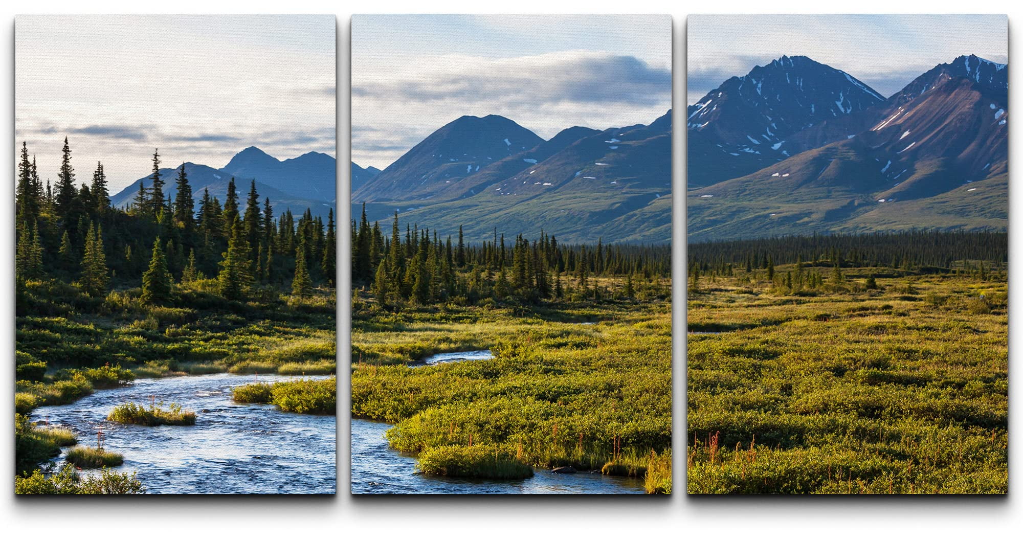 wall26 Framed Wall Art Print Set Alaskan Tundra River with Mountains Nature Wilderness ...