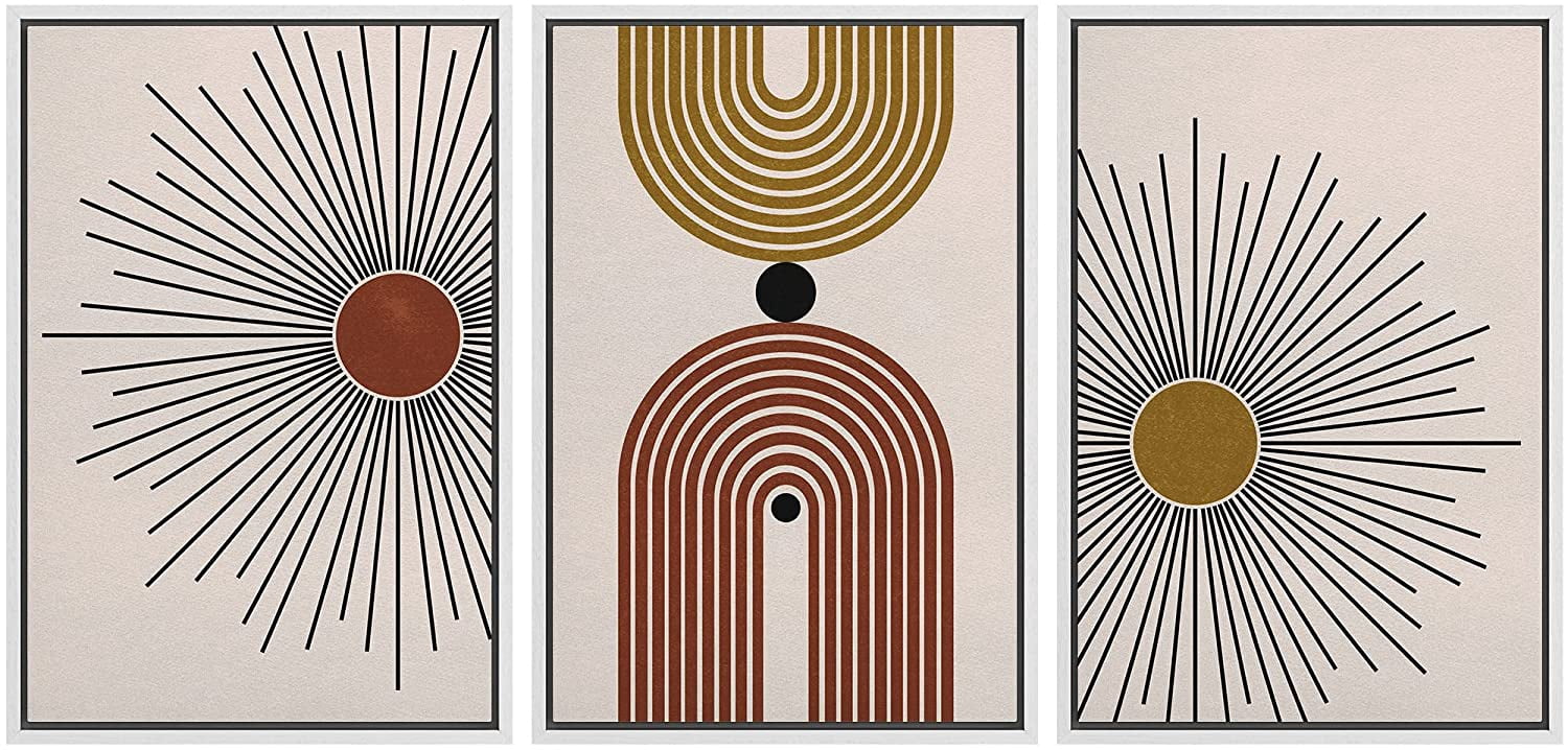 wall26 Framed Wall Art Print Set Brown and Yellow Shining Sun and ...