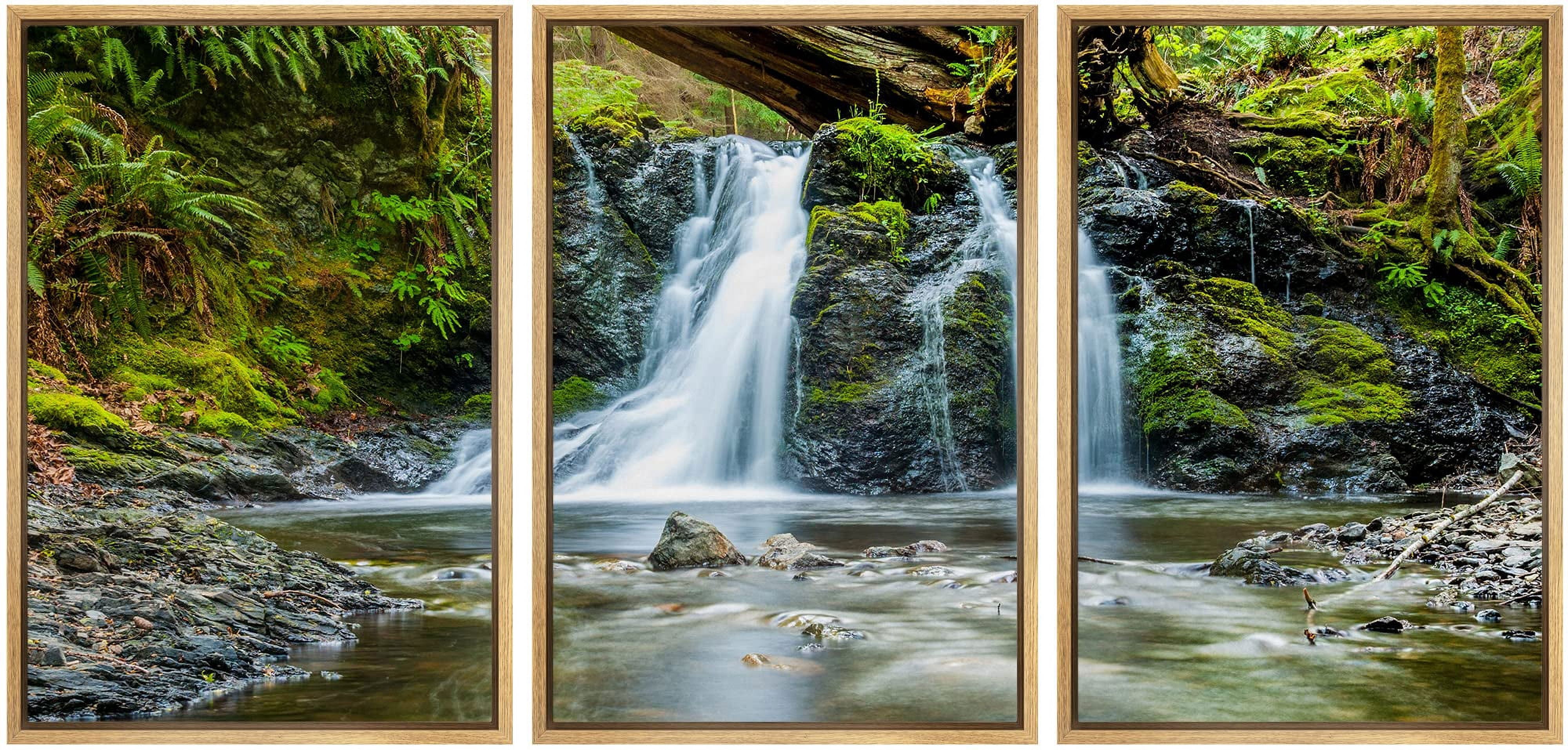 wall26 Framed Wall Art Print Set Flowing Waterfall in Forest River ...