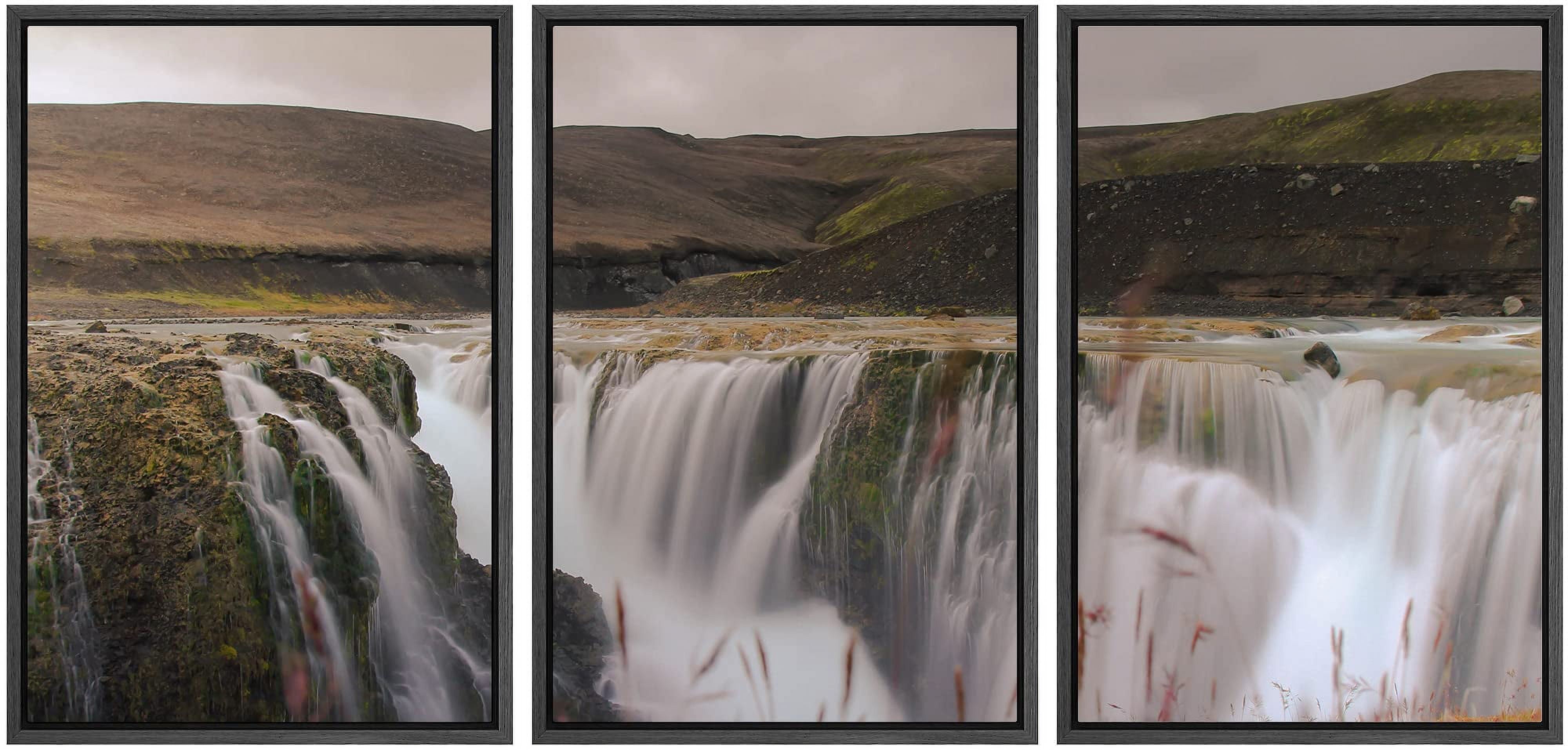 wall26 Framed Wall Art Print Set Icelandic Waterfall & Plants in Autumn ...