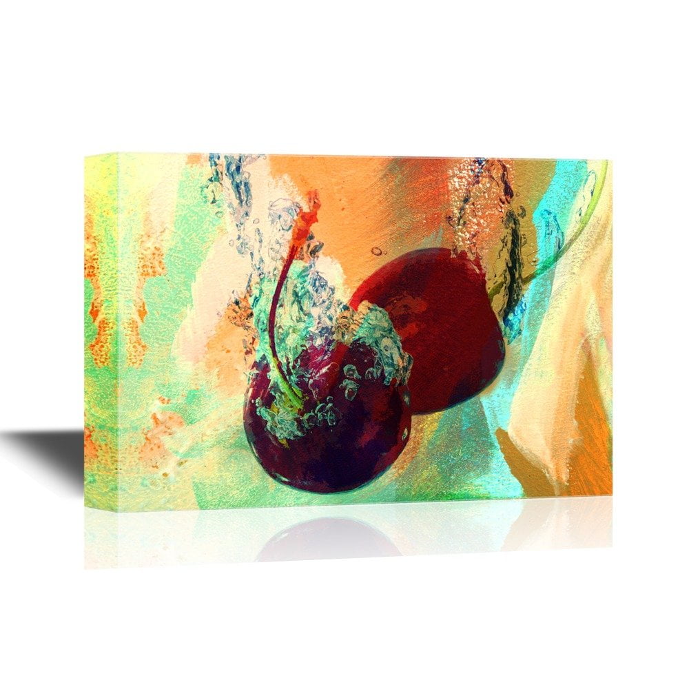wall26 - Fruits Canvas Wall Art - Cherries in Water - Gallery Wrap ...