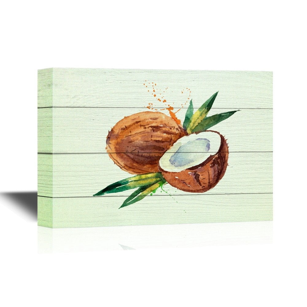 wall26 - Fruits Canvas Wall Art - Watercolor Painting Coconut - Gallery ...