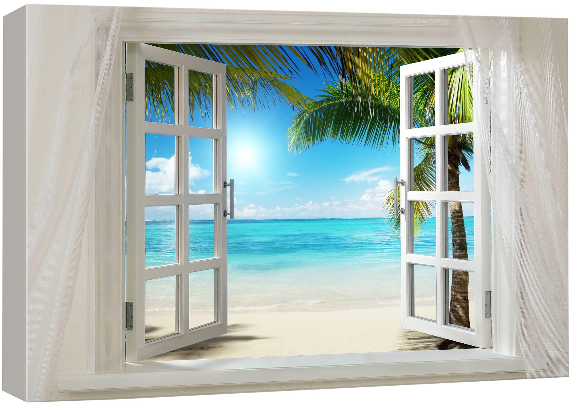 wall26 Glimpse into Sunshine and White Beach Out of Open Window Canvas ...