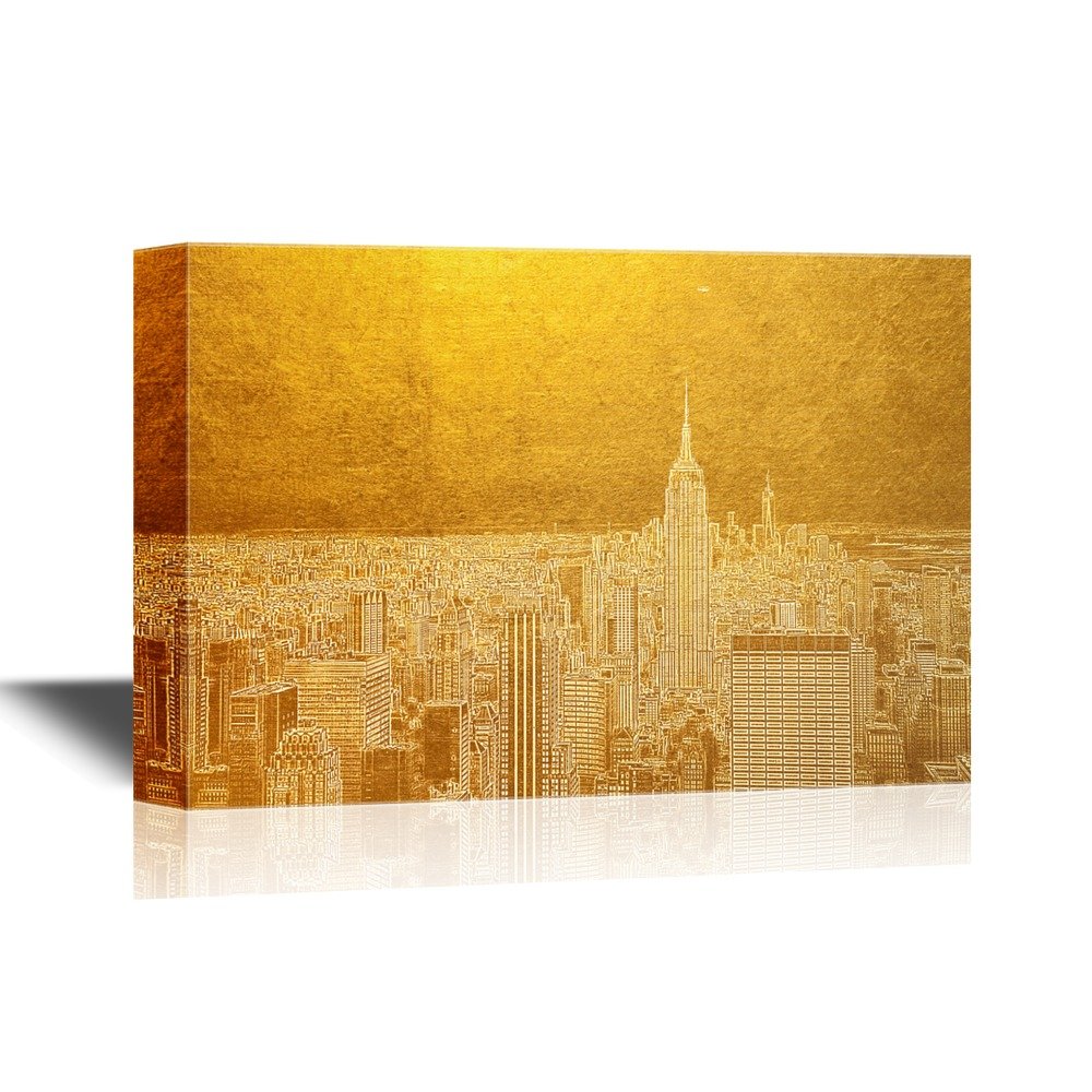 wall26 - Golden Color Canvas Wall Art - The Empire State Building ...