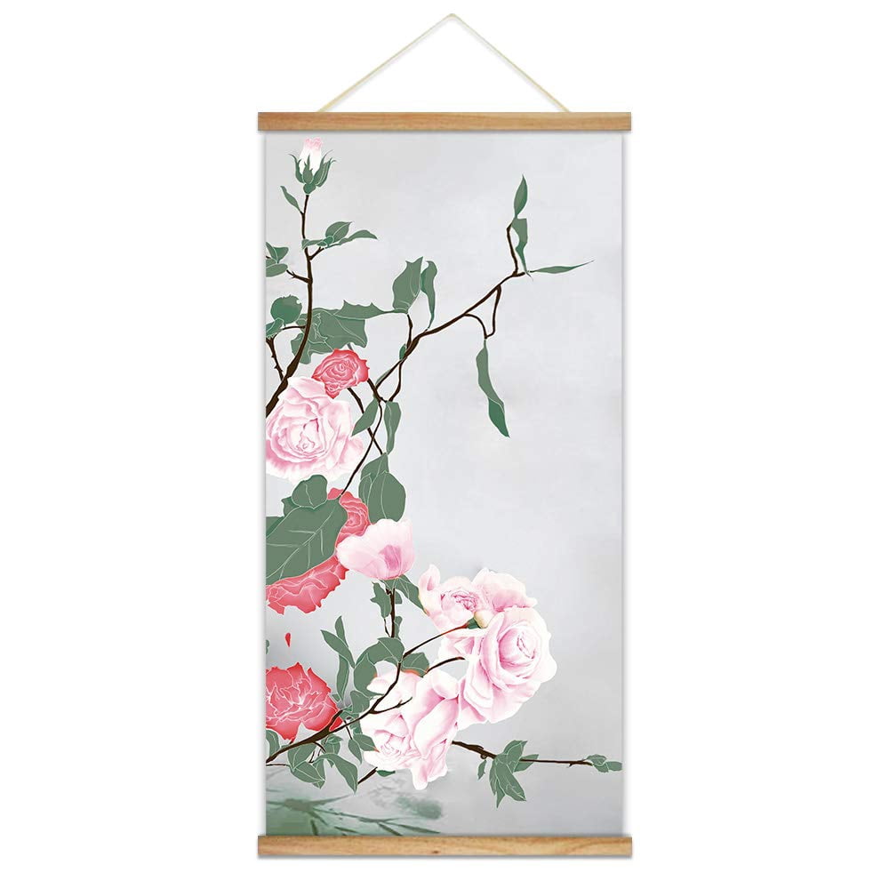 wall26 Hanging Poster Wooden Framed Beautiful Winter Flowers Theme Home ...