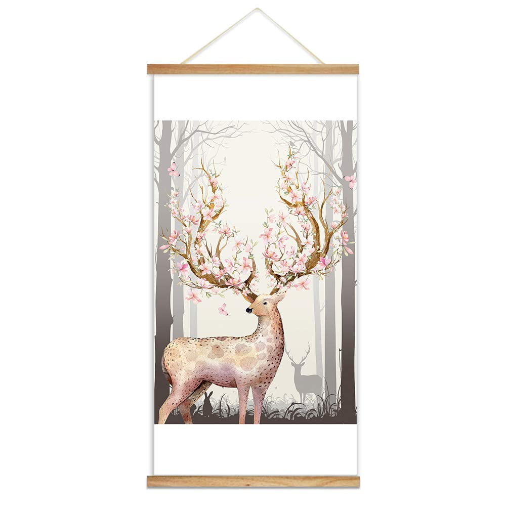 wall26 Hanging Poster Wooden Framed Big Beautiful Horn Deer Theme Home ...