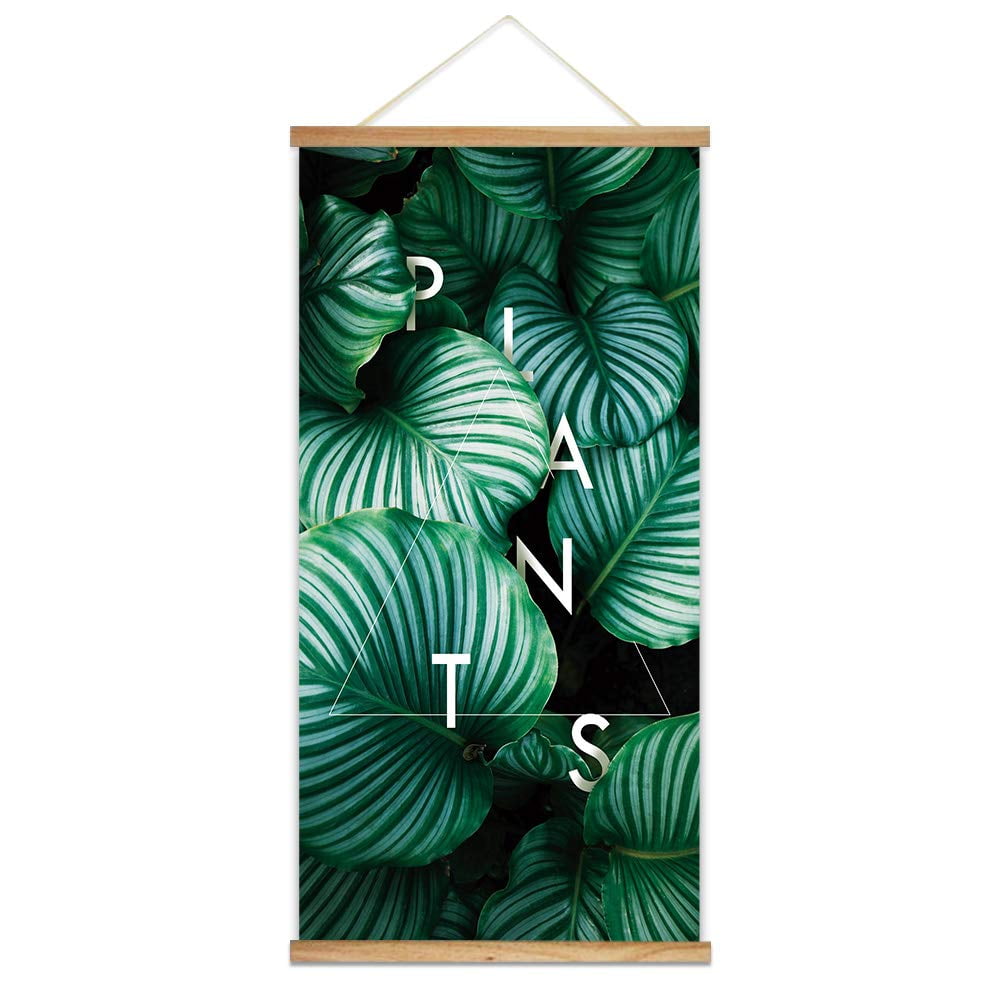 wall26 Hanging Poster Wooden Framed Green Plants Wide Leaves Theme Home ...