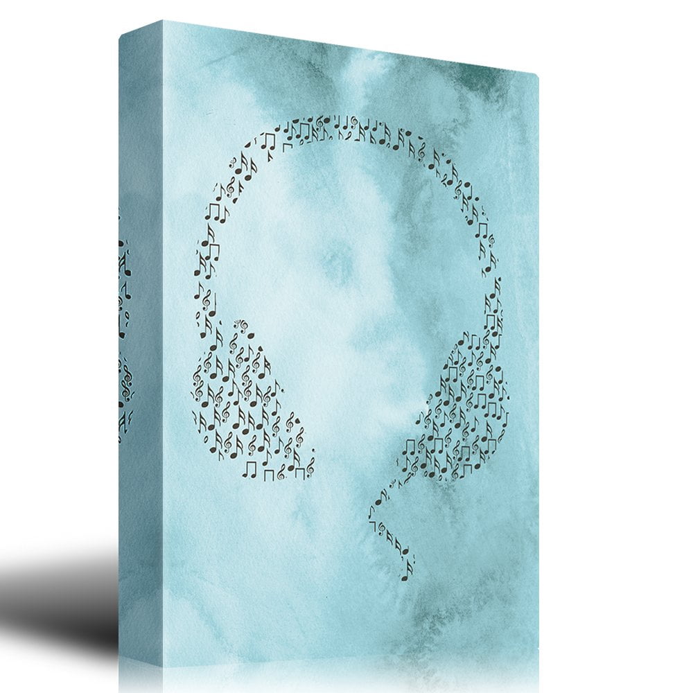 wall26 - Headphones Made Up of Music Notes Over a Blue Watercolor ...