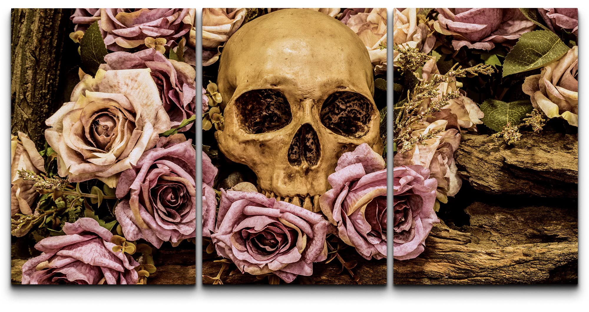 wall26 - Human Skull Roses Background - Canvas Art Wall Art - 16"x24"x3 ...