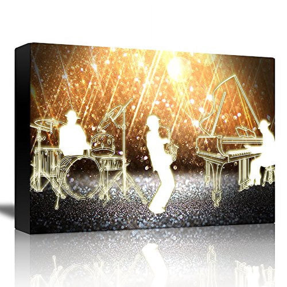 wall26 - Jazz Band Playing in Front of a Shiny Gold Background - Canvas ...