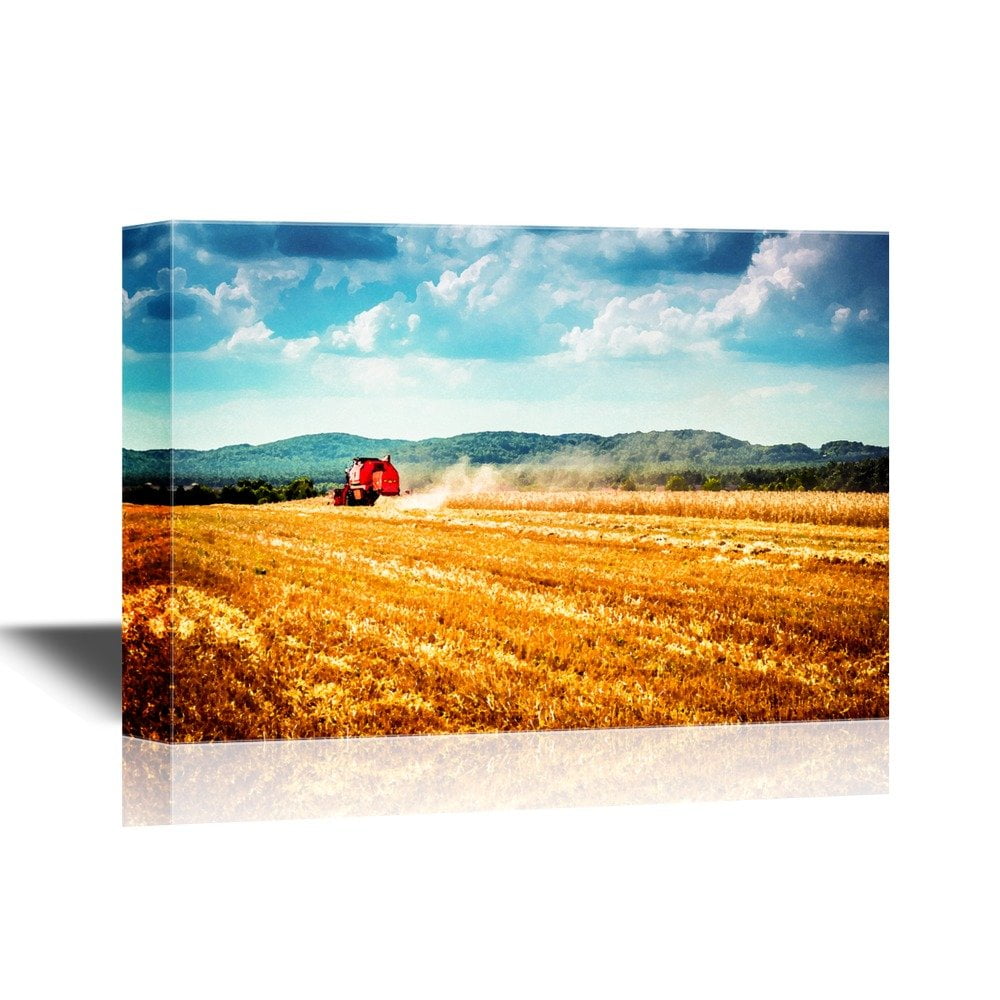 wall26 - Landscape Canvas Wall Art - Combine Harvester Working on a ...
