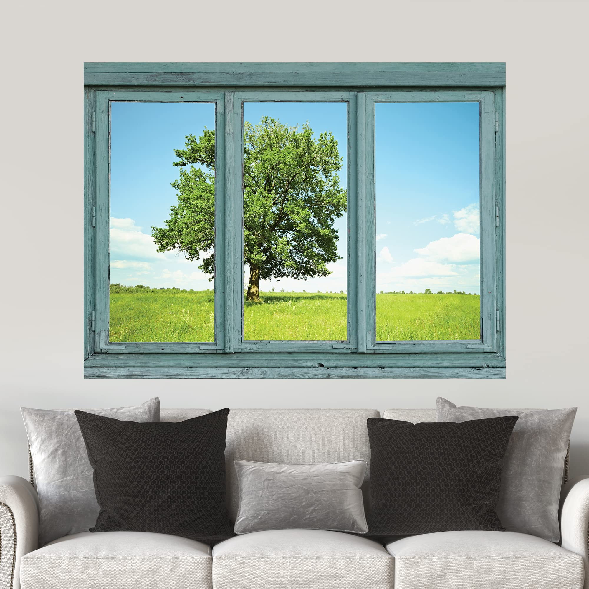 wall26 - Lone Tree in a Field of Windswept Grass - Cotton Candy White ...