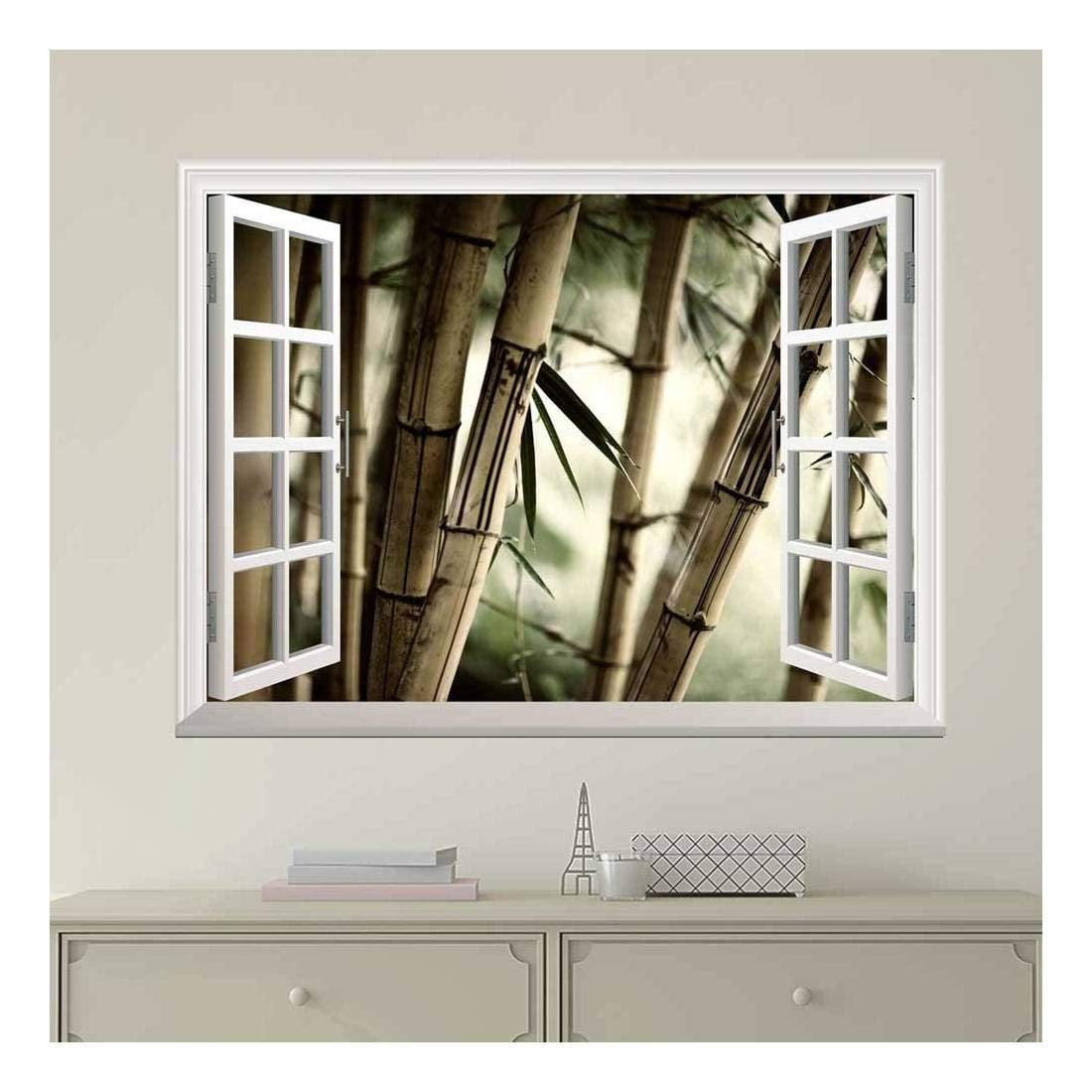 wall26 - Modern White Window Looking Out Into Large Sepia Bamboos ...