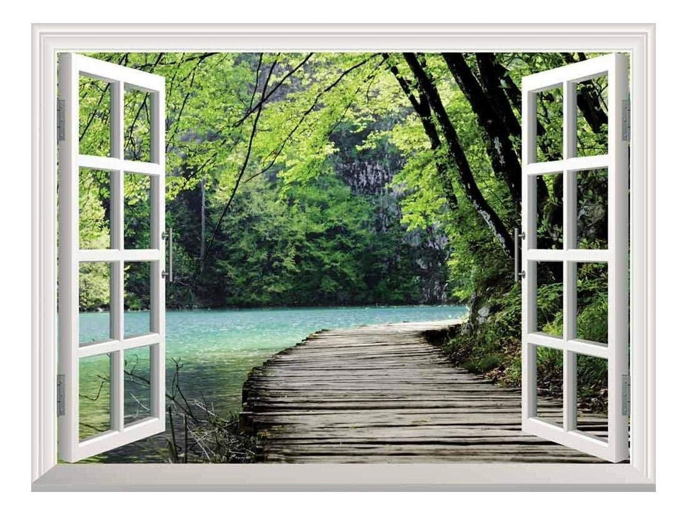 wall26 Modern White Window Looking Out Into a Bridge by a Lake ...