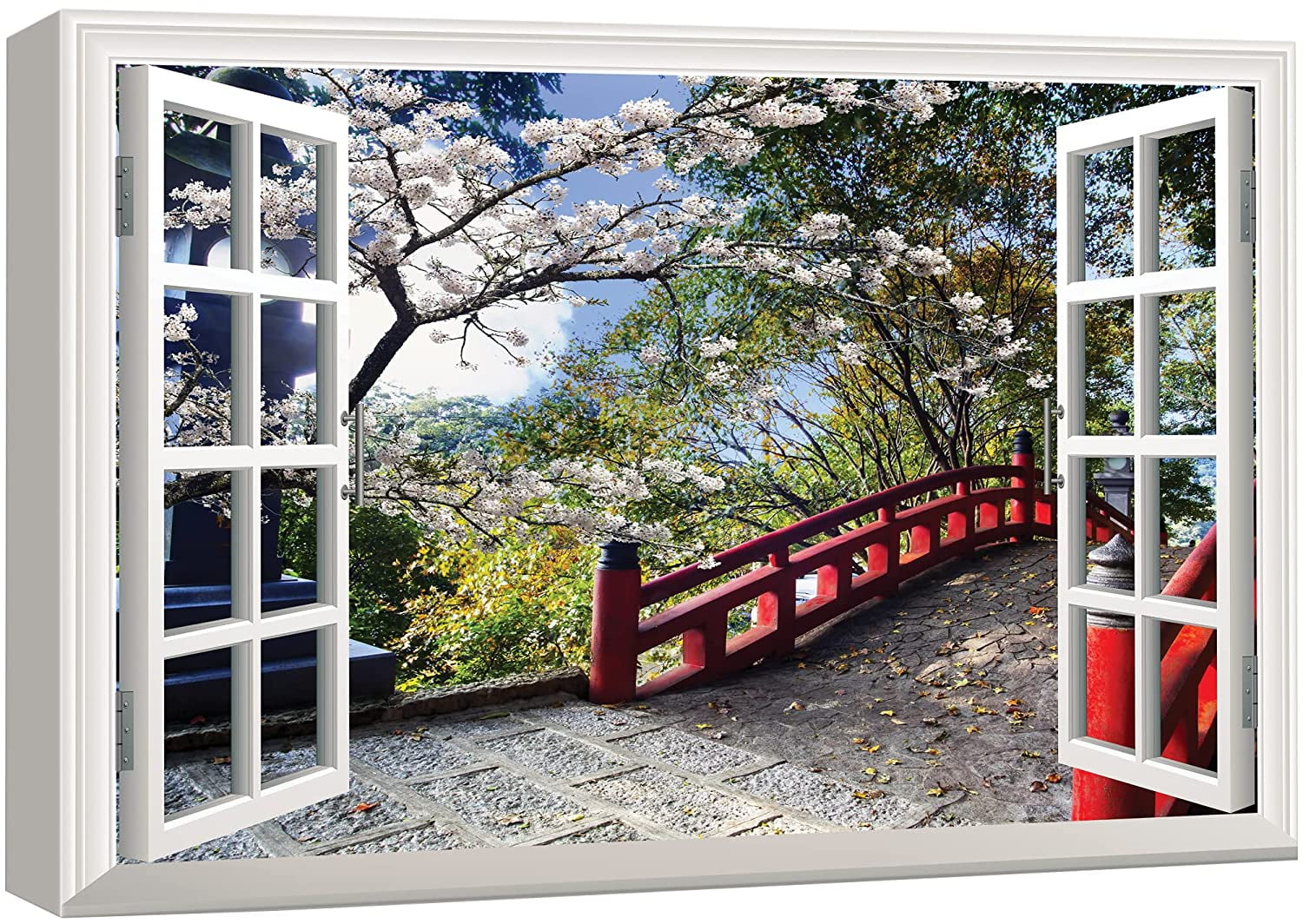 wall26 - Modern White Window Looking Out Into a Red Bridge Surrounded ...