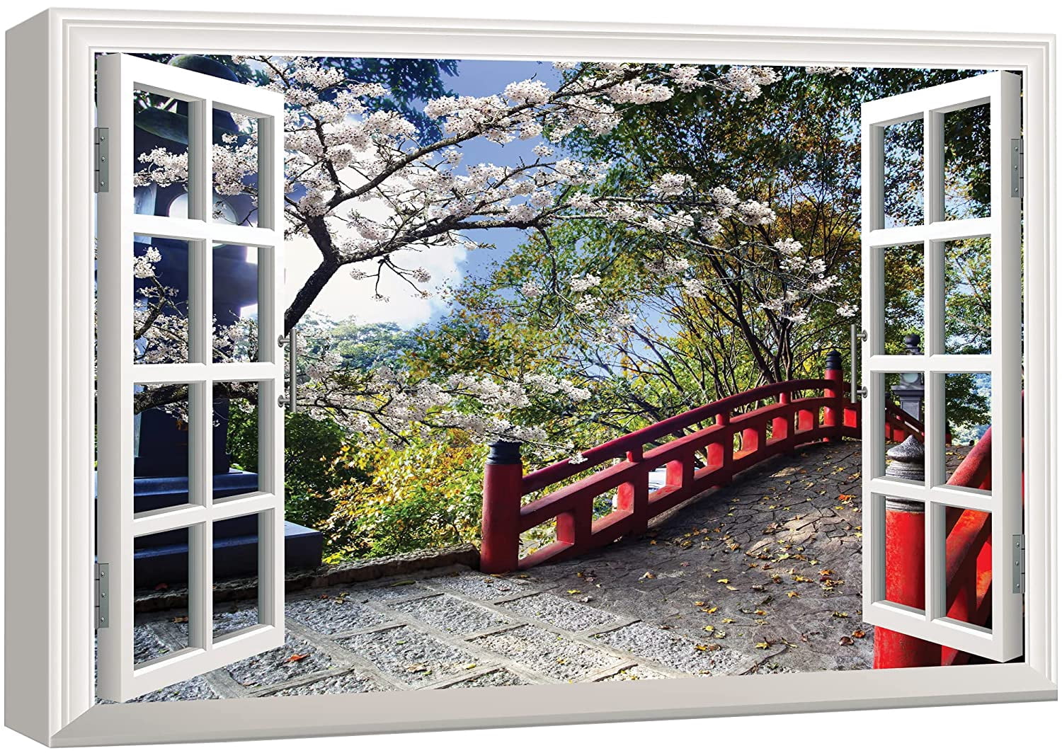 wall26 - Modern White Window Looking Out Into a Red Bridge Surrounded ...
