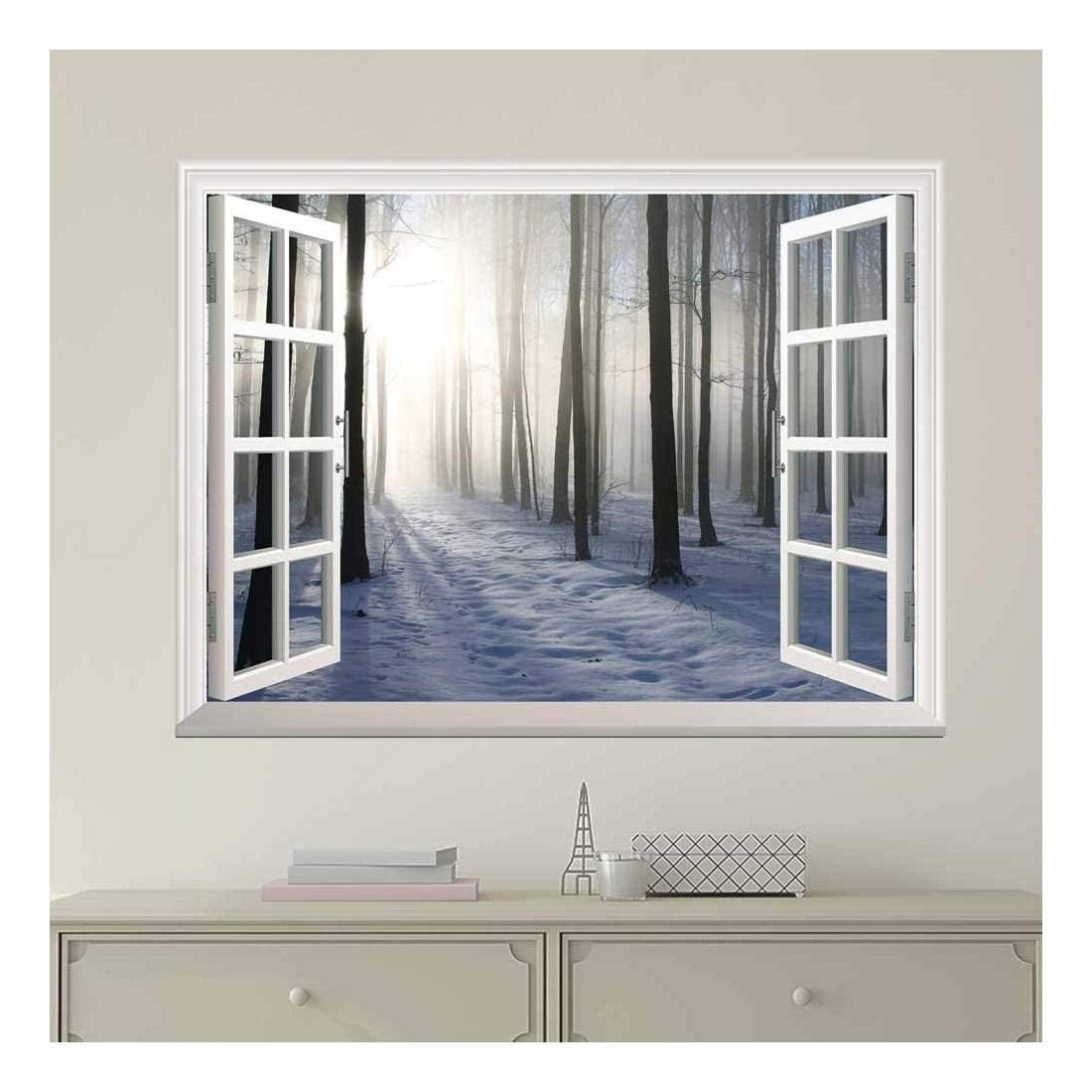 wall26 - Modern White Window Looking Out Into a Snowed Forest with The ...
