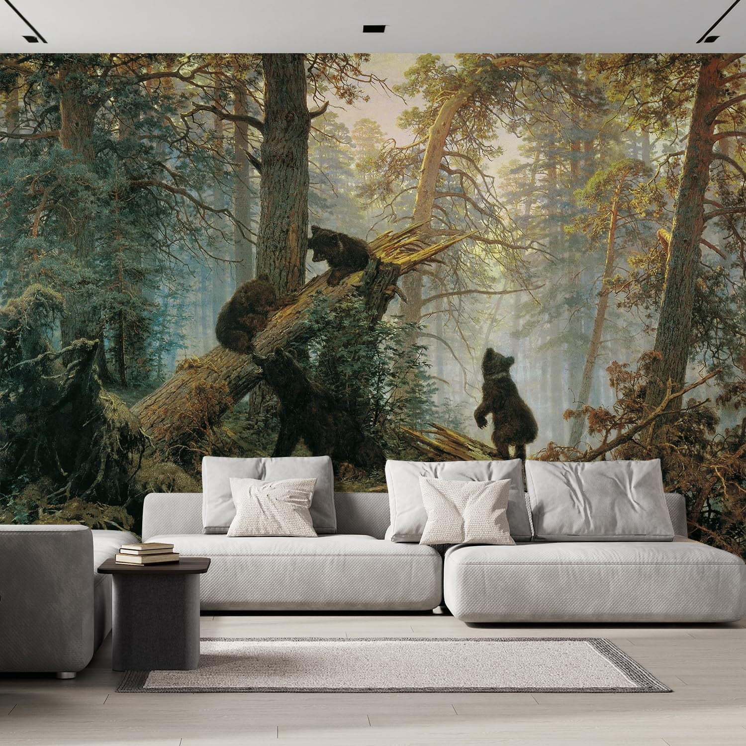wall26 - Morning in a Pine Forest (Bears Playing on a Fallen Tree) by ...