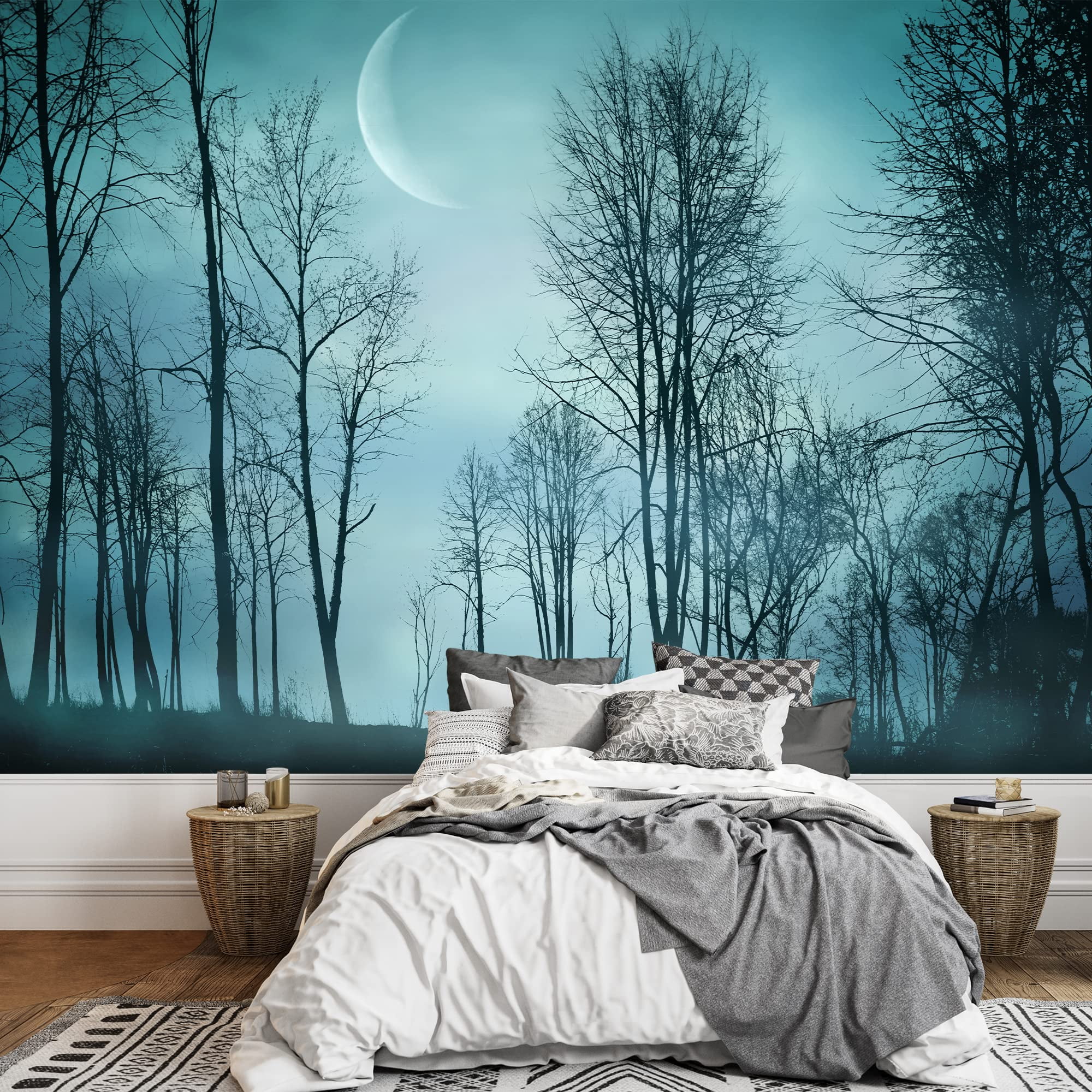 wall26 - Night Forest in Vintage Background - Removable Wall Mural ...