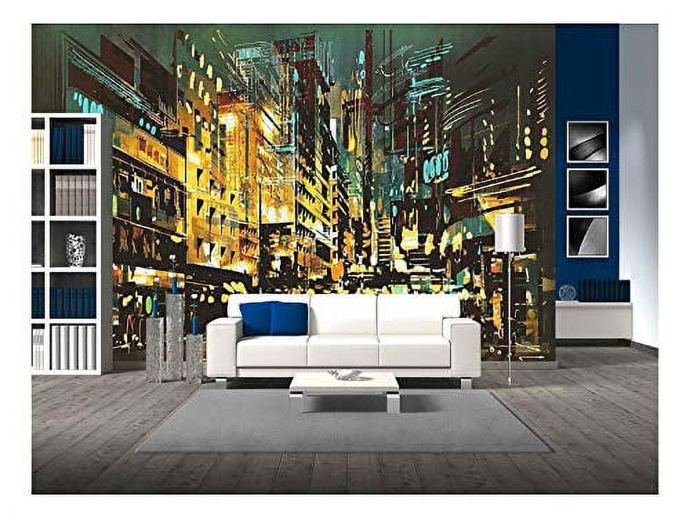 wall26 - Night Scene Cityscape,Abstract Art Painting - Removable Wall ...