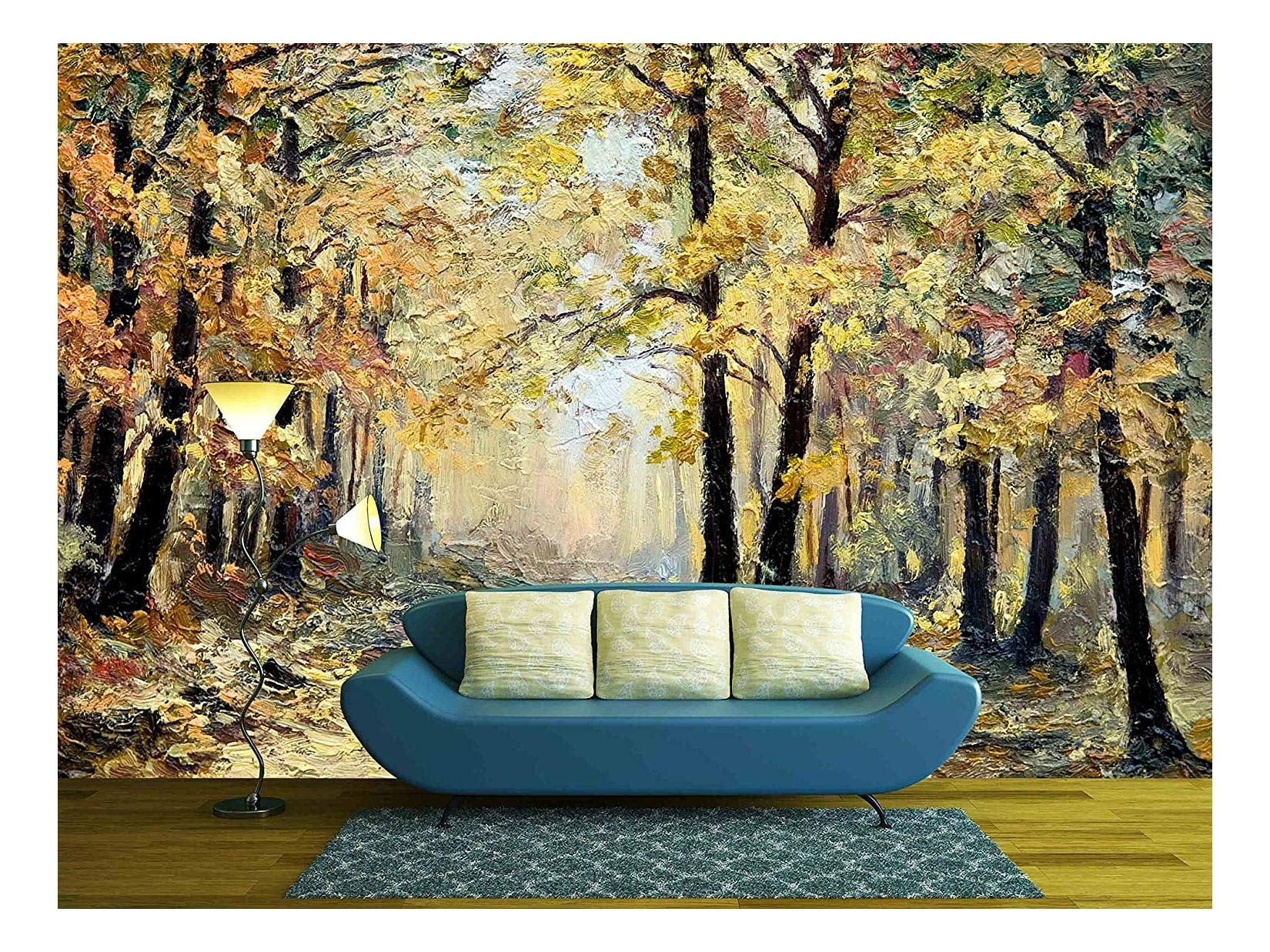 wall26 - Oil Painting Landscape - Autumn Forest, Full of Fallen Leaves ...