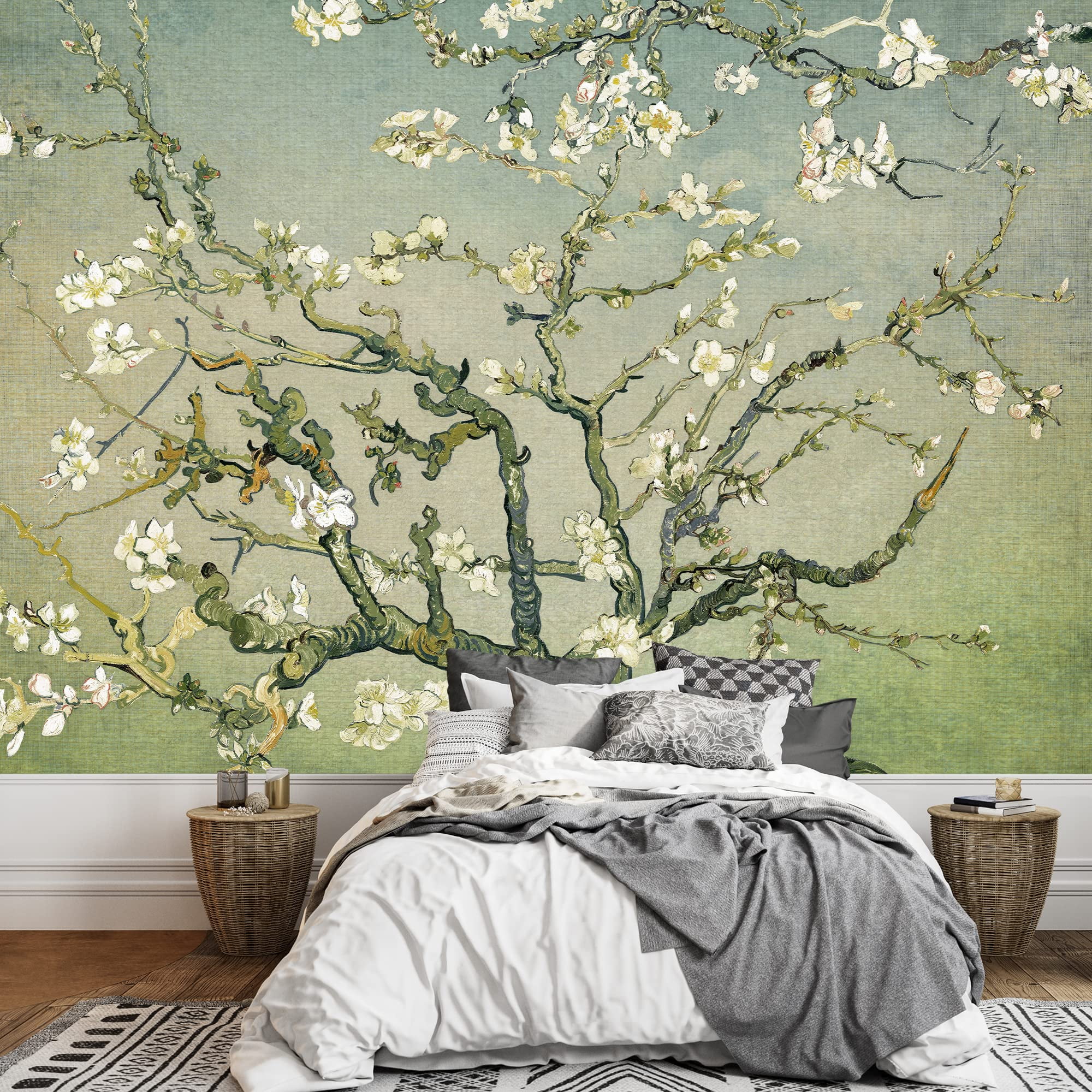 wall26 - Olive Green with Green Vignette Almond Blossom by Vincent Van ...