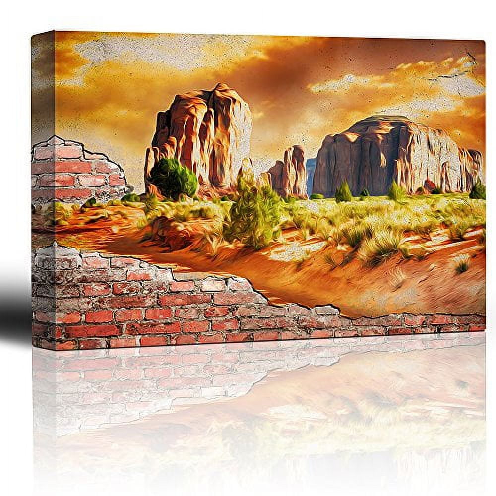 wall26 - Painted Desert Brick Wall - Country Rural Landscape - Canvas ...
