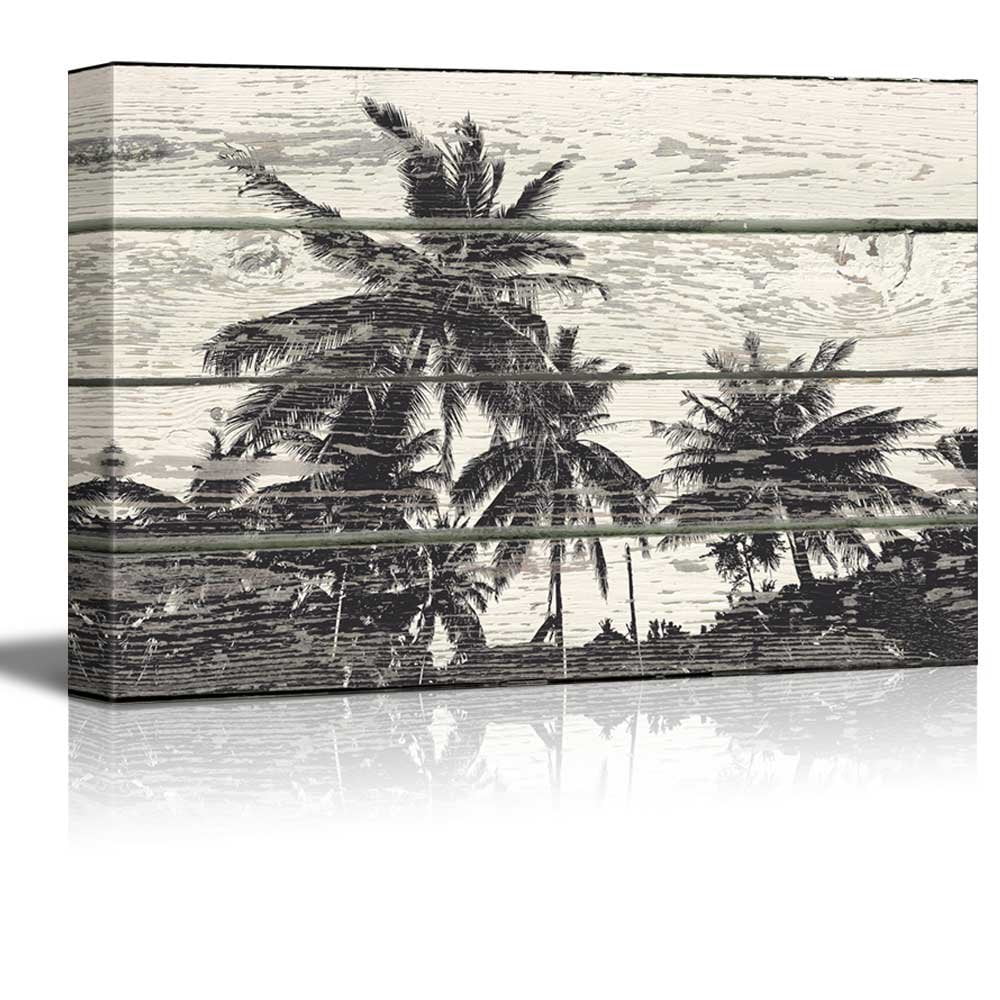 wall26 - Palm Tree Woodcut Print Artwork - Rustic Canvas Wall Art Home ...