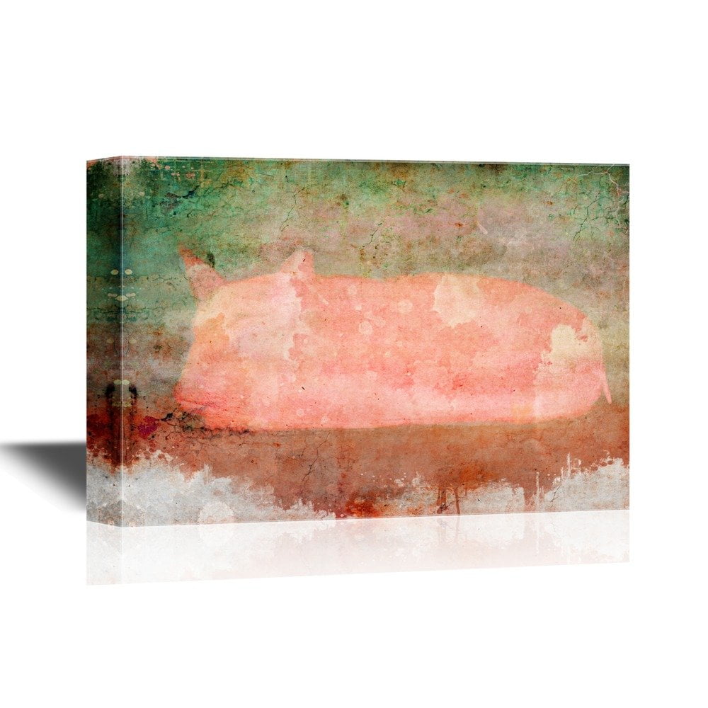 wall26 Pigs Canvas Wall Art - Abstract Style Pig on Retro Style ...