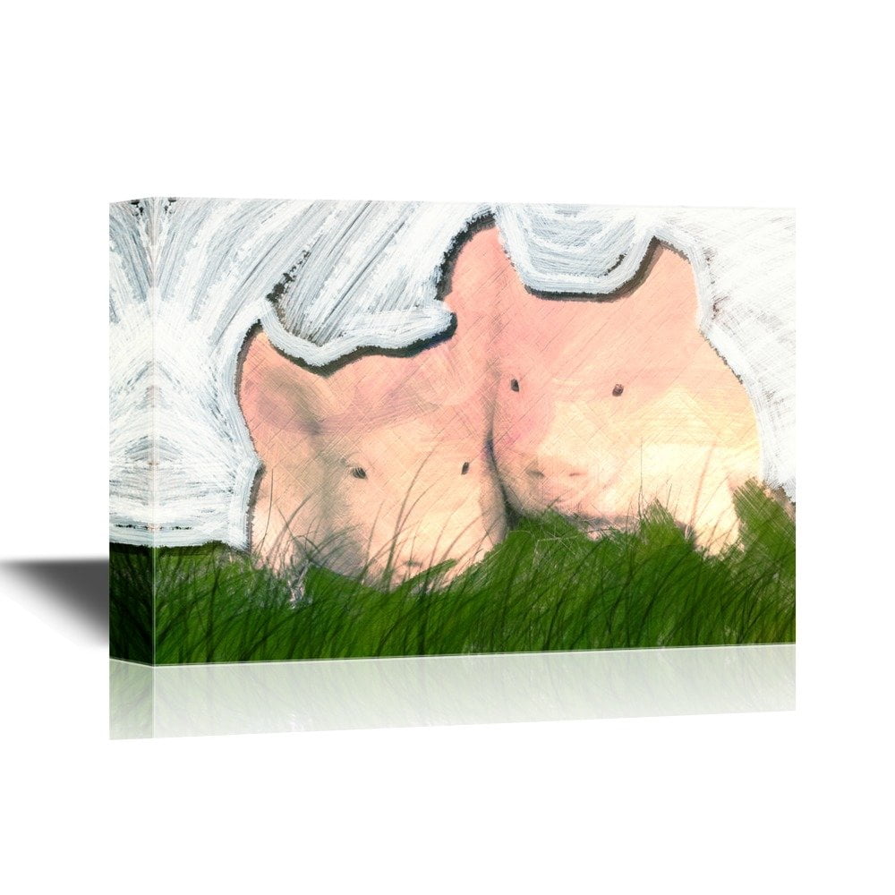 wall26 Pigs Canvas Wall Art - Two Little Pigs - Gallery Wrap Modern ...