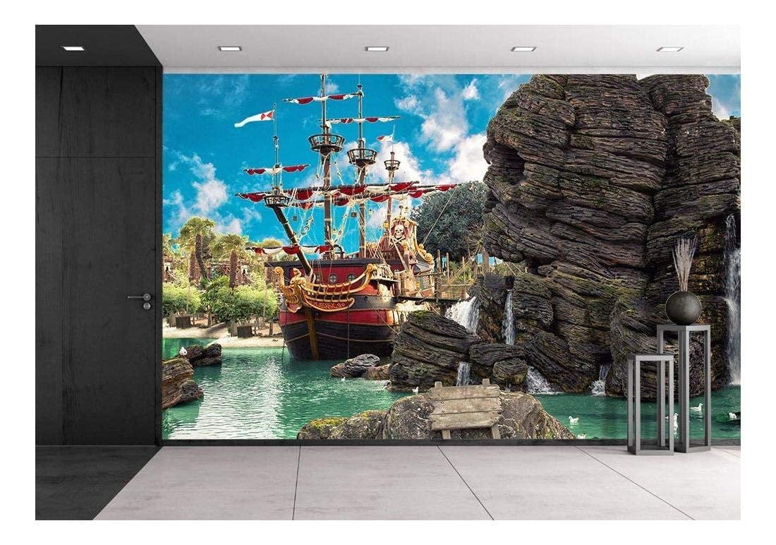wall26 - Pirate Ship in The Backwater of Tropical Pirate Island, with ...