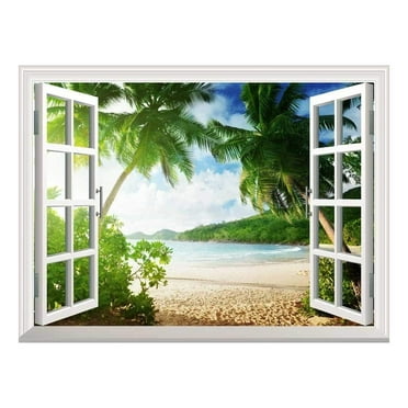 Large Removable Beach Sea 3D Window Decal WALL STICKER Home Decor ...