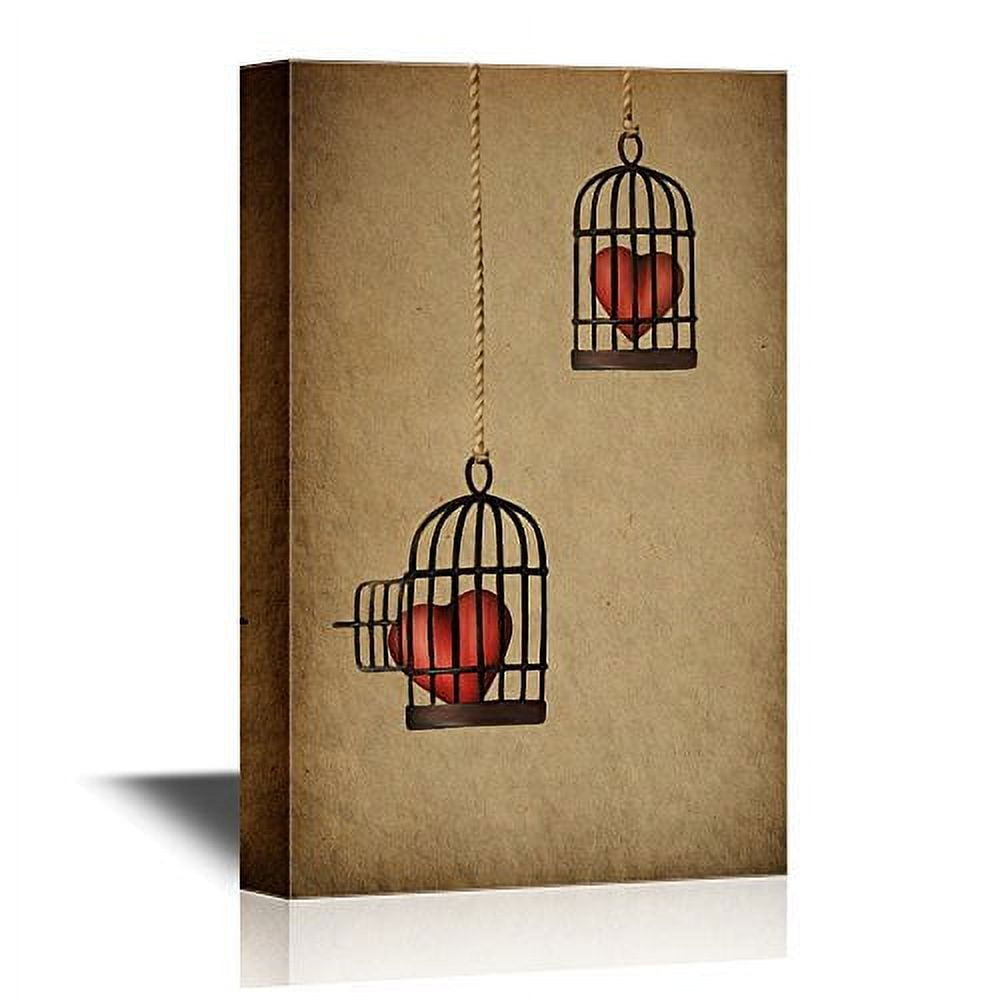 wall26 - Retro Style Canvas Wall Art - Hearts in Cages - Vintage Style ... wall26 - Retro Style Canvas Wall Art - Hearts in Cages - Vintage Style ...