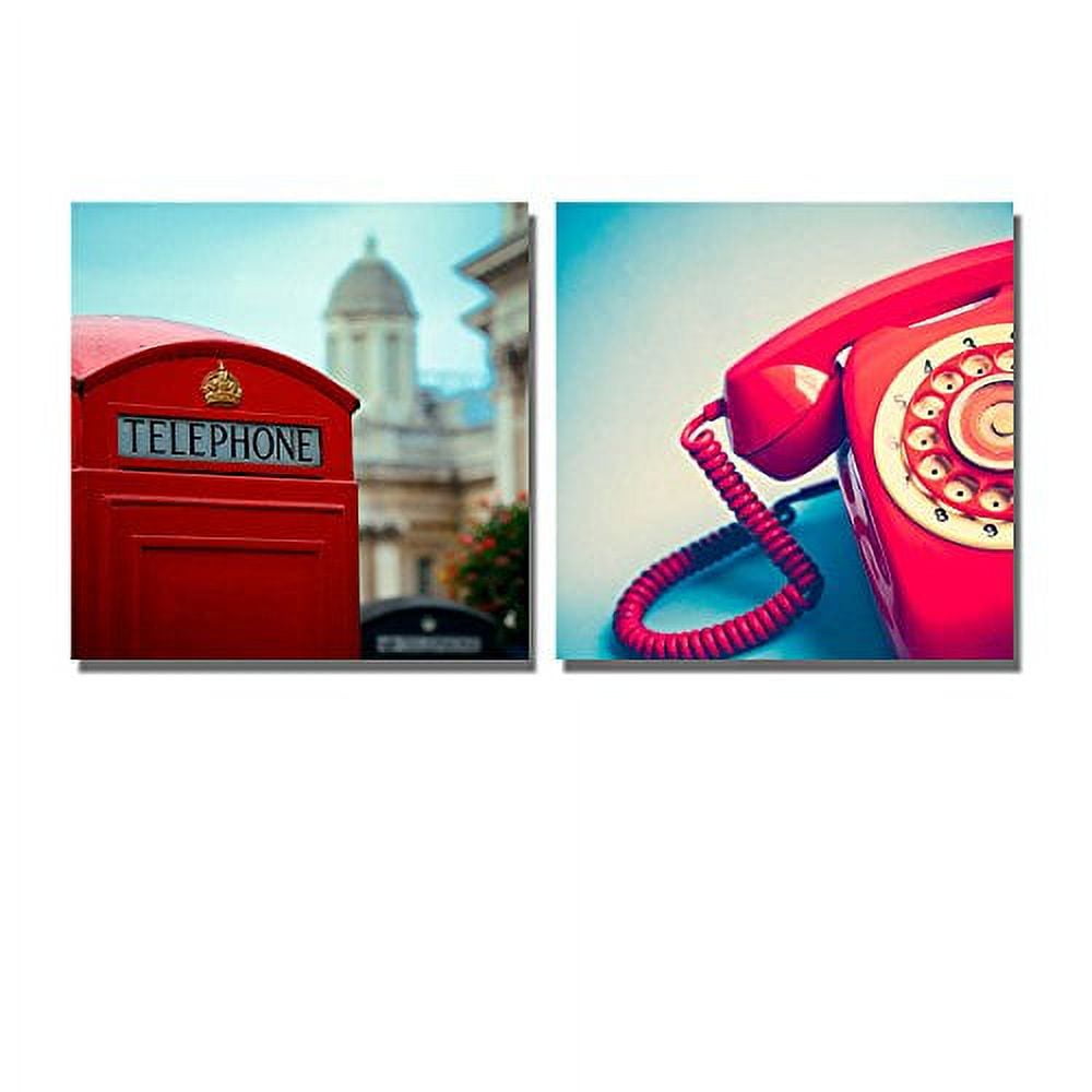 wall26 Retro Style Vintage Red Telephone and Telephone Booth - Canvas ...