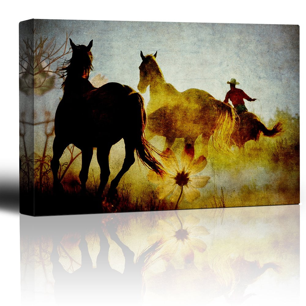 wall26 - Roping Mustangs - Wild Horses and Rancher on The Range ...