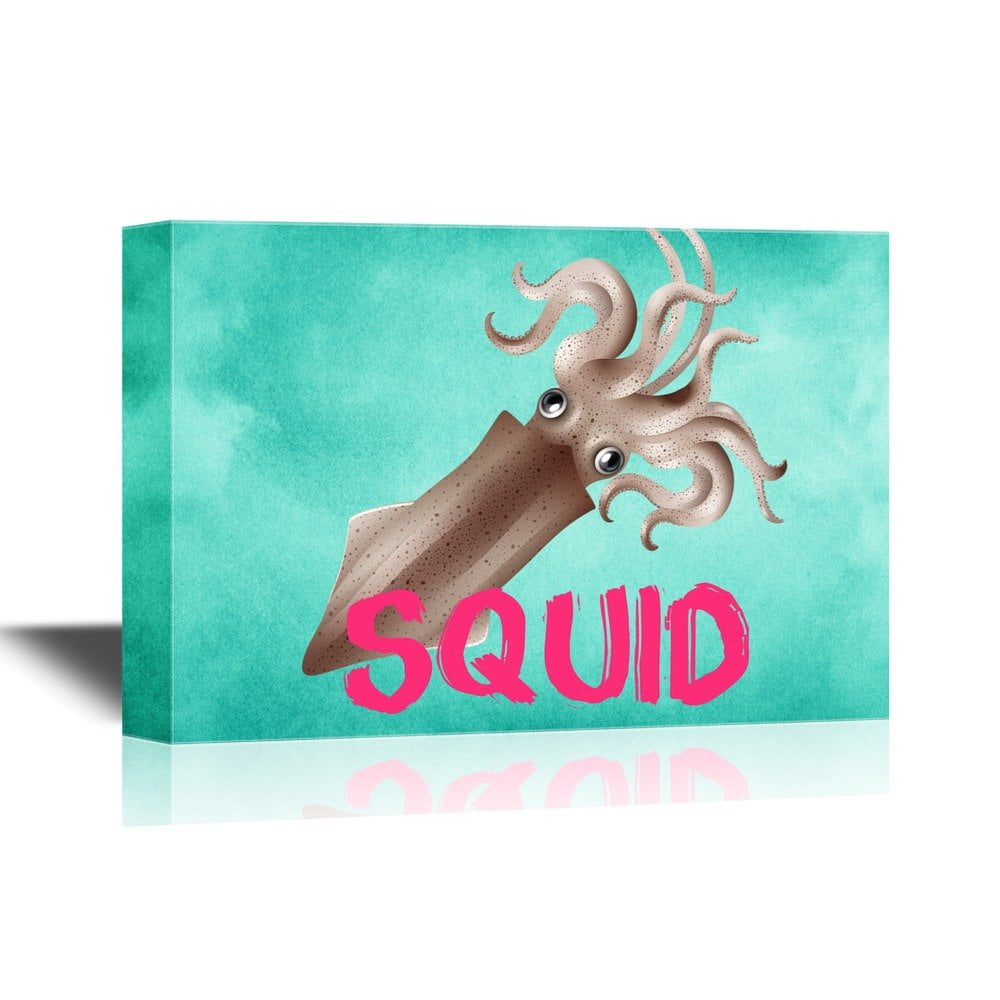 wall26 - Seafood Canvas Wall Art - Squid - Gallery Wrap Modern Home Art ...