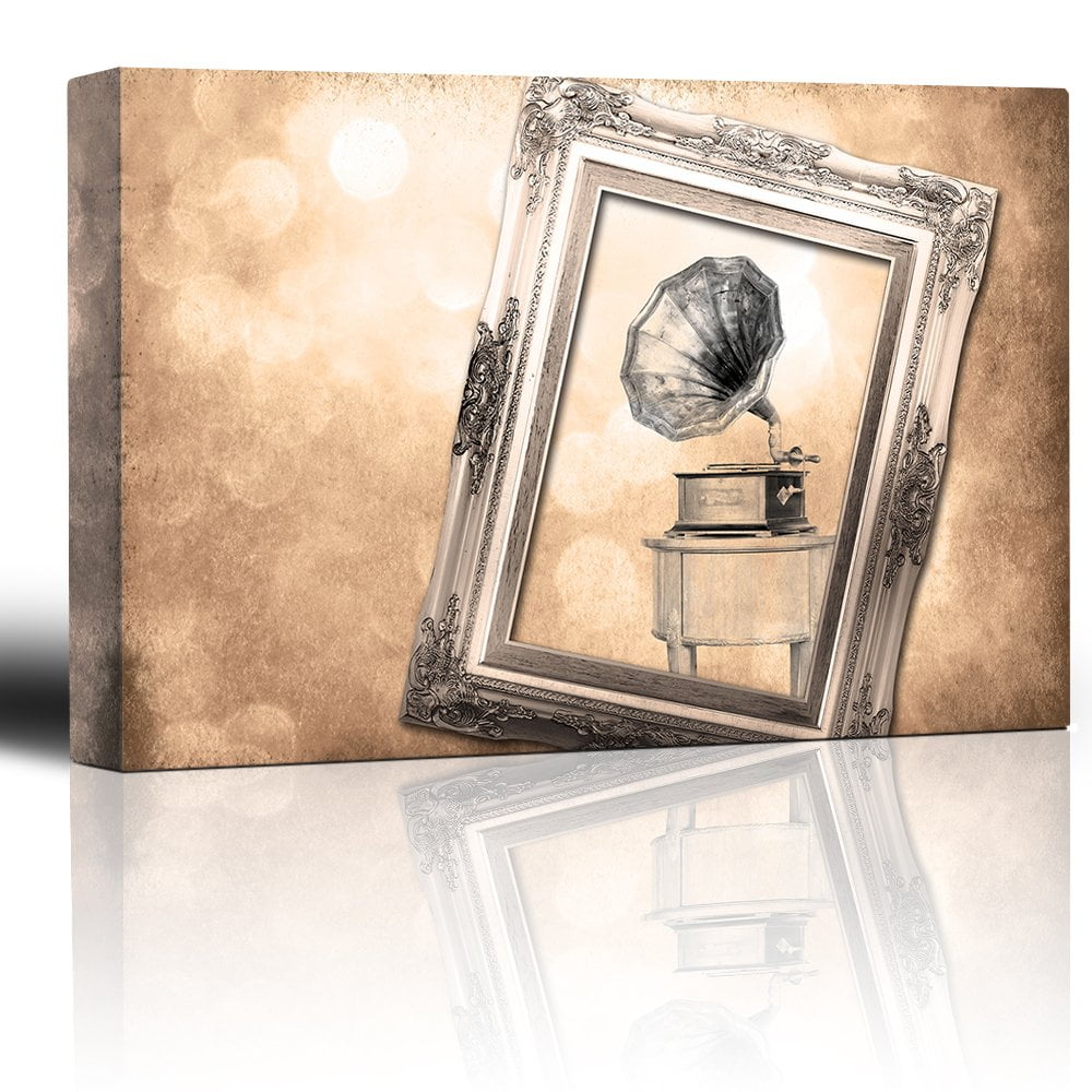 wall26 - Sketched Antique Radio in a Frame Placed on a Bokeh Background - Canvas Art Home Art ...