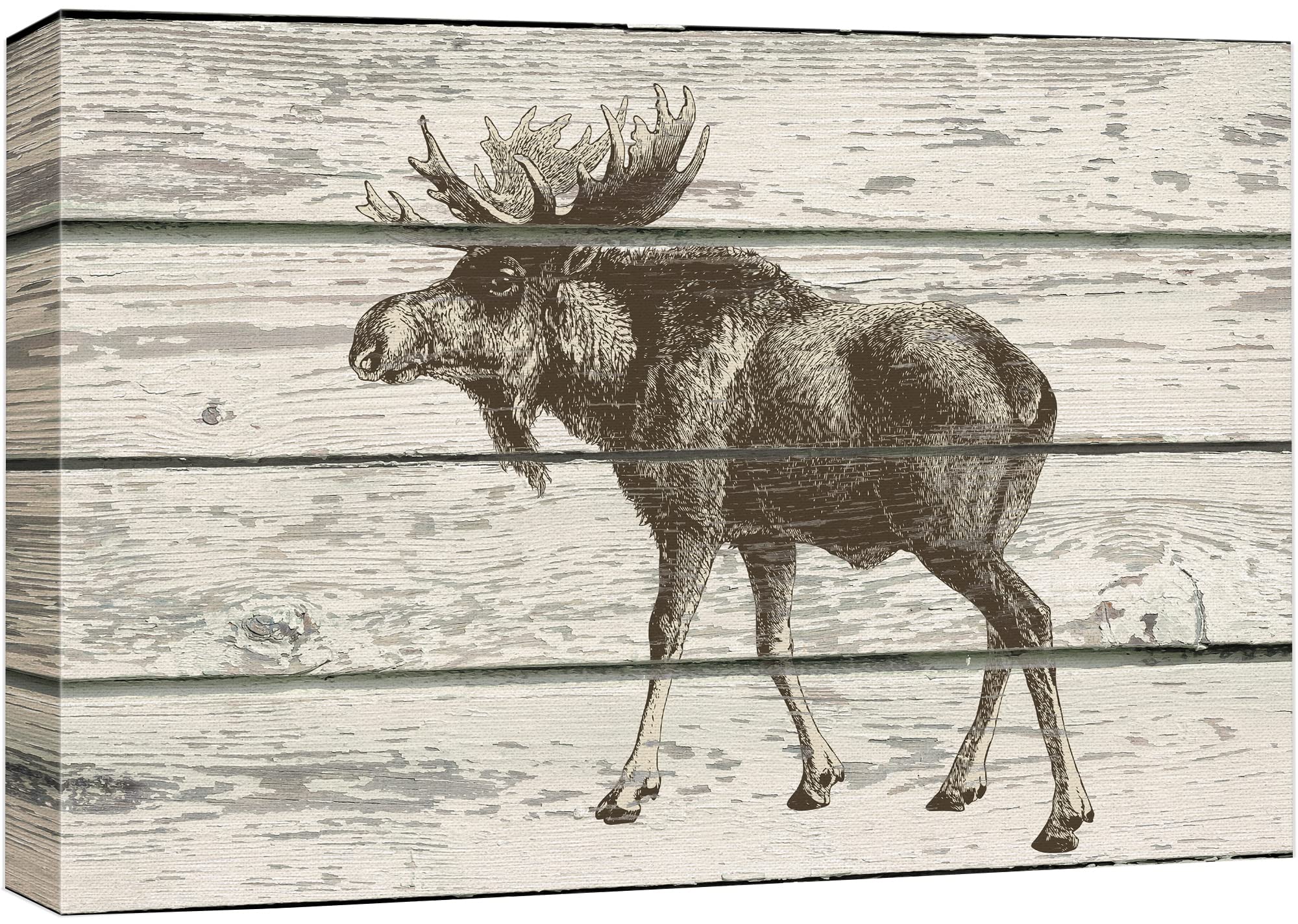 wall26 - Sketched Drawing of a Moose on a Rustic Background - Canvas ...