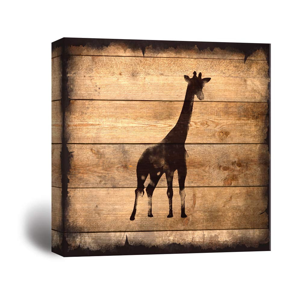 wall26 - Square Canvas Wall Art - Giraffe Silhouette on Rustic Wood ...