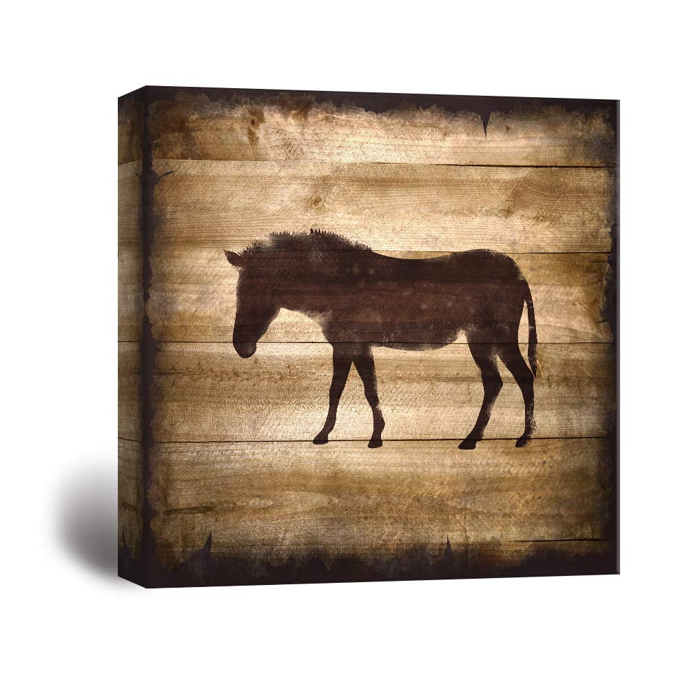 wall26 - Square Canvas Wall Art - Horse Silhouette on Rustic Wood Board ...