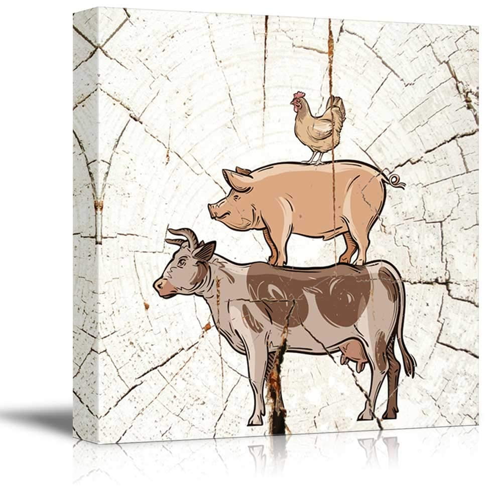 wall26 - Square Canvas Wall Art - Livestocks Stack with Cow Pig and ...