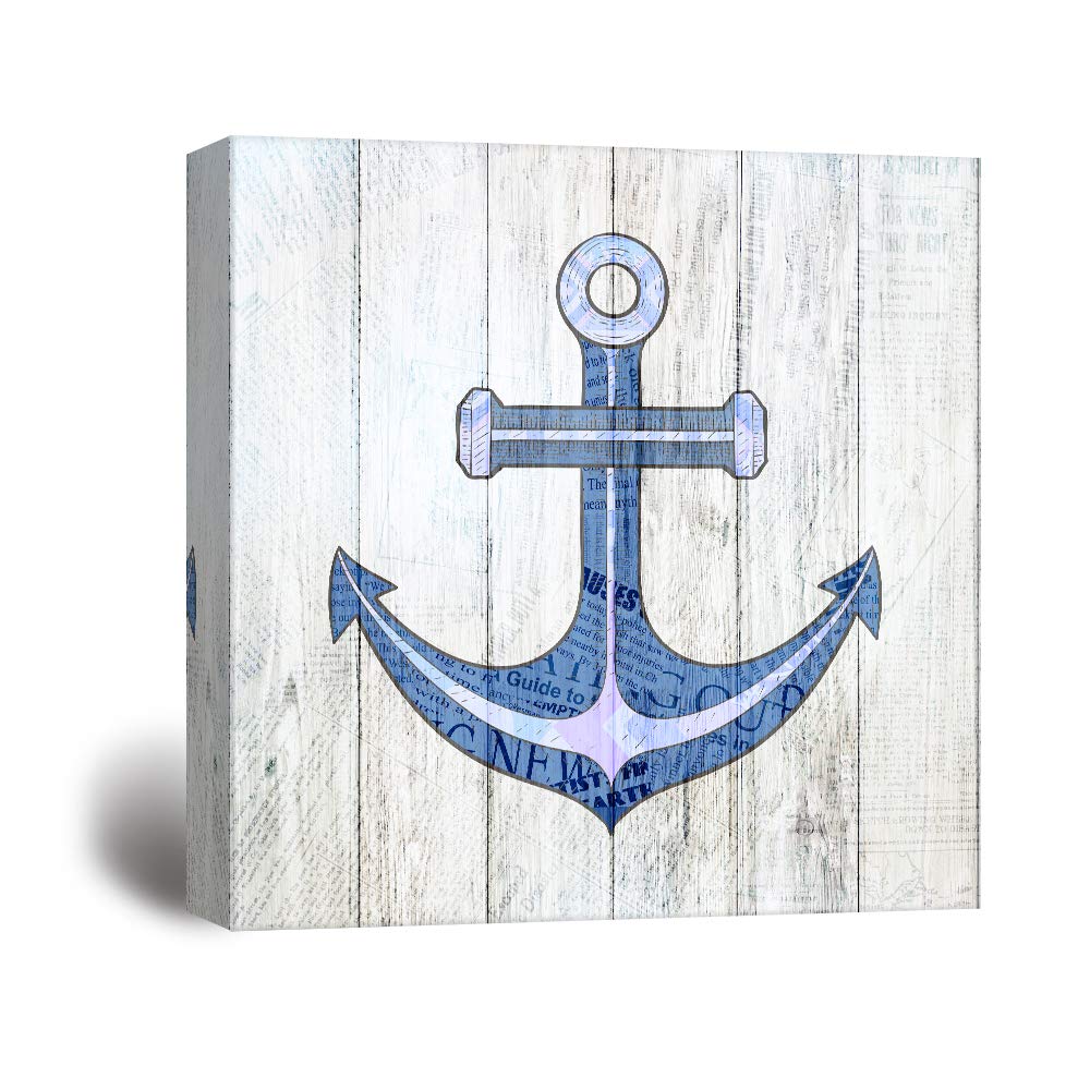 wall26 - Square Canvas Wall Art - Rustic Sailing Themed Anchor on Wood ...