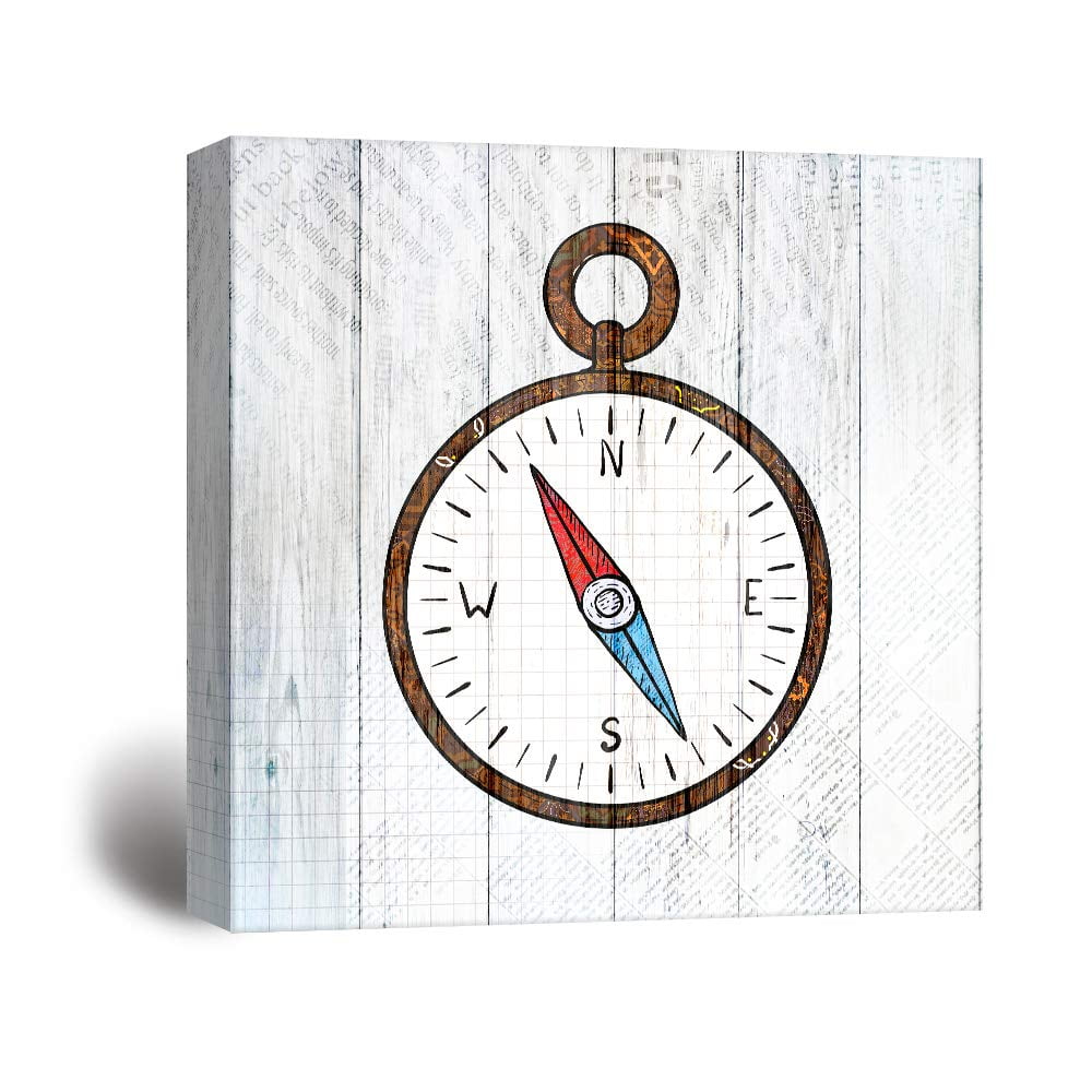 wall26 - Square Canvas Wall Art - Rustic Sailing Themed Compass on Wood ...