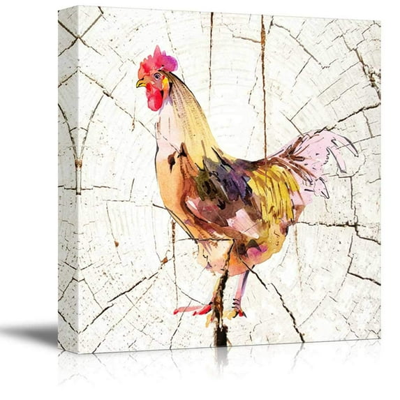 wall26 - Square Canvas Wall Art - Watercolor Style Roosteron Vintage ...