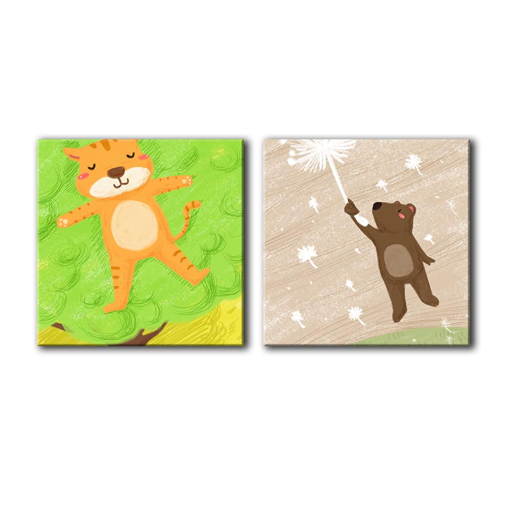 wall26 Square Canvas Wall Art of Children Painting Resting Cat and ...