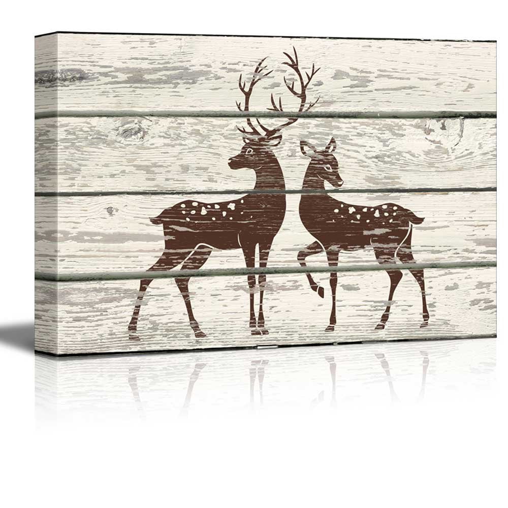 wall26 - Stag and Doe in Block Print Artwork - Rustic Canvas Wall Art ...